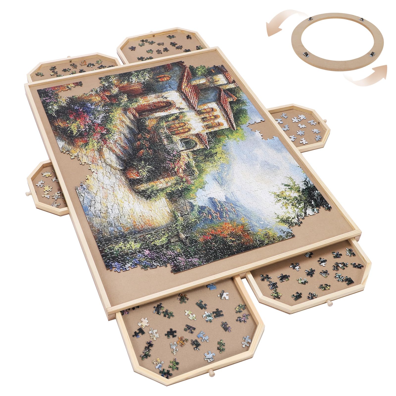 ITEFDTUTNE Rotating Jigsaw Puzzle Board with 6 Drawers and Cover, 35 "x ...