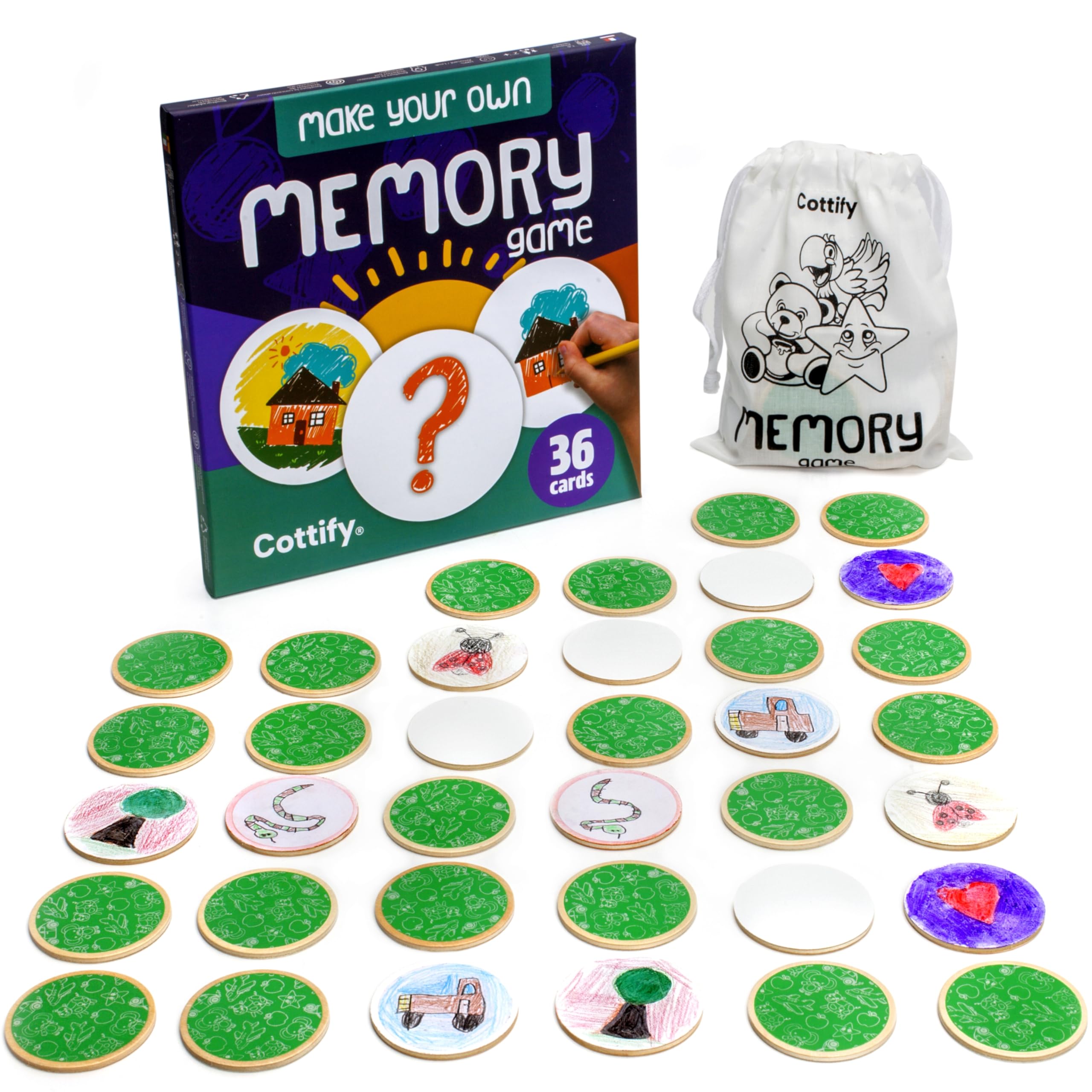 Create Your Own Memory Game 36pc Art & Craft Kit, Durable & Scratch-Resistant Blank Wooden Cards ...