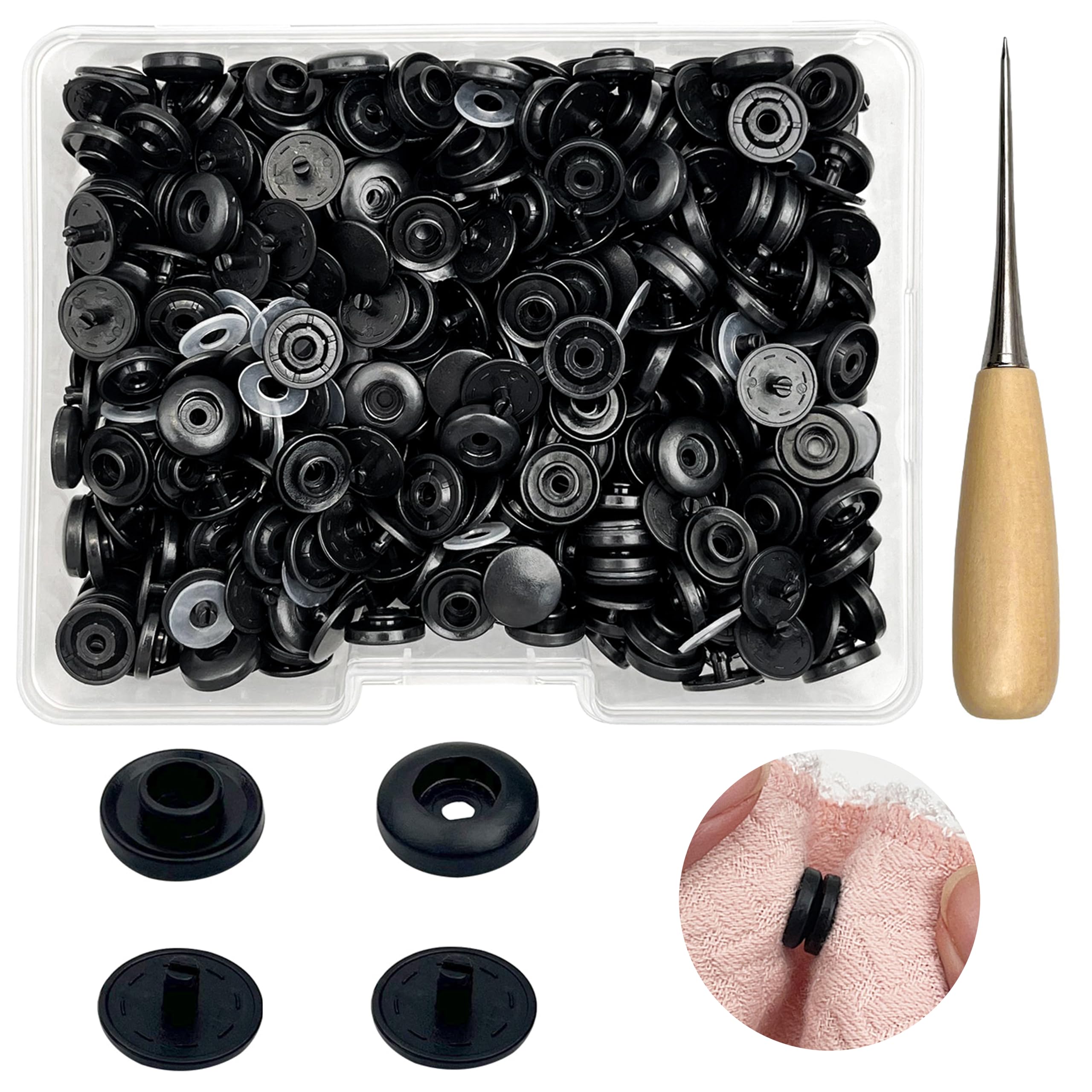GTAAOY T5 Plastic Snaps,120 Set Black Snaps No Need Tools, No-Sew ...