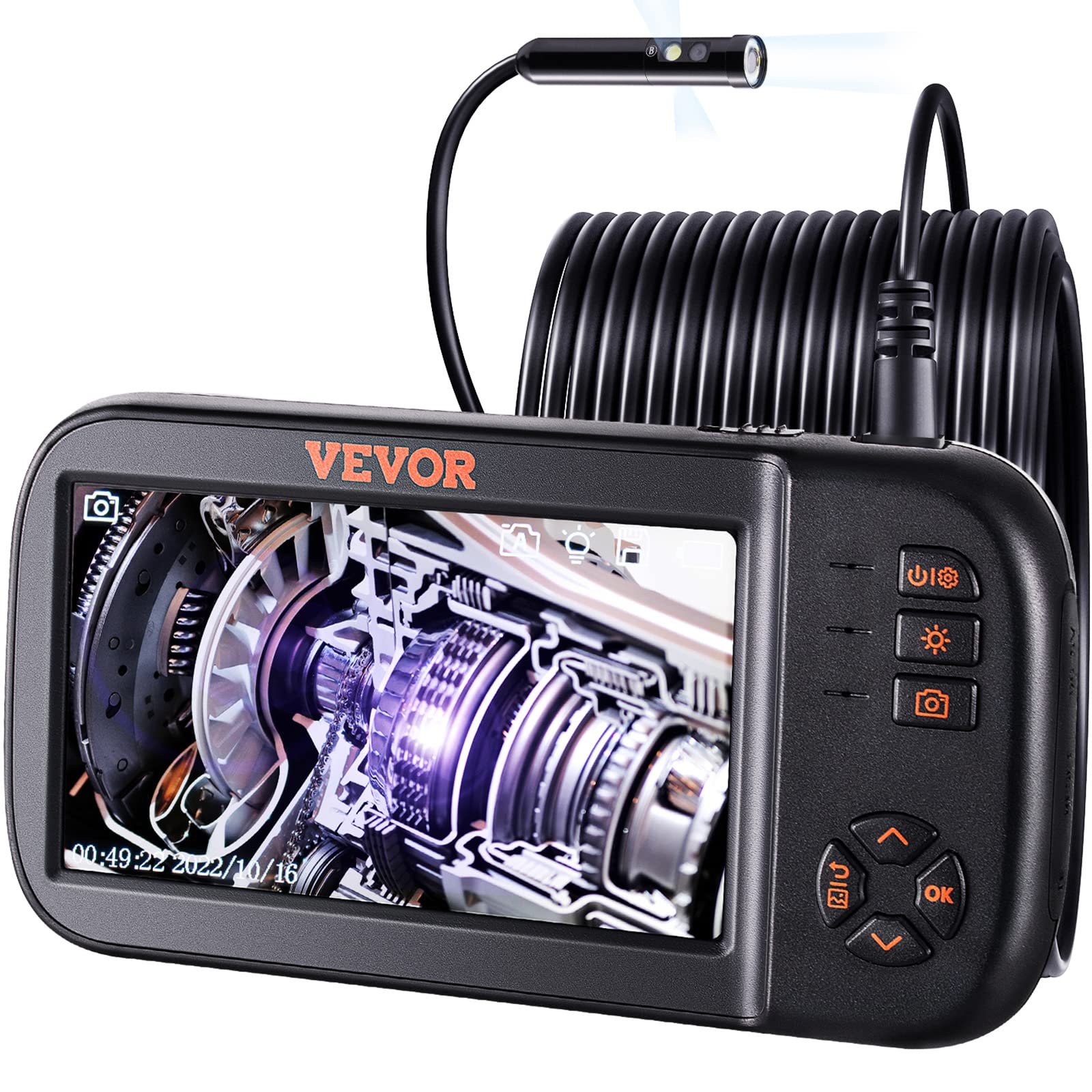 VEVOR Endoscope Camera with Light, Dual Lens Industrial Borescope, 4.3 ...
