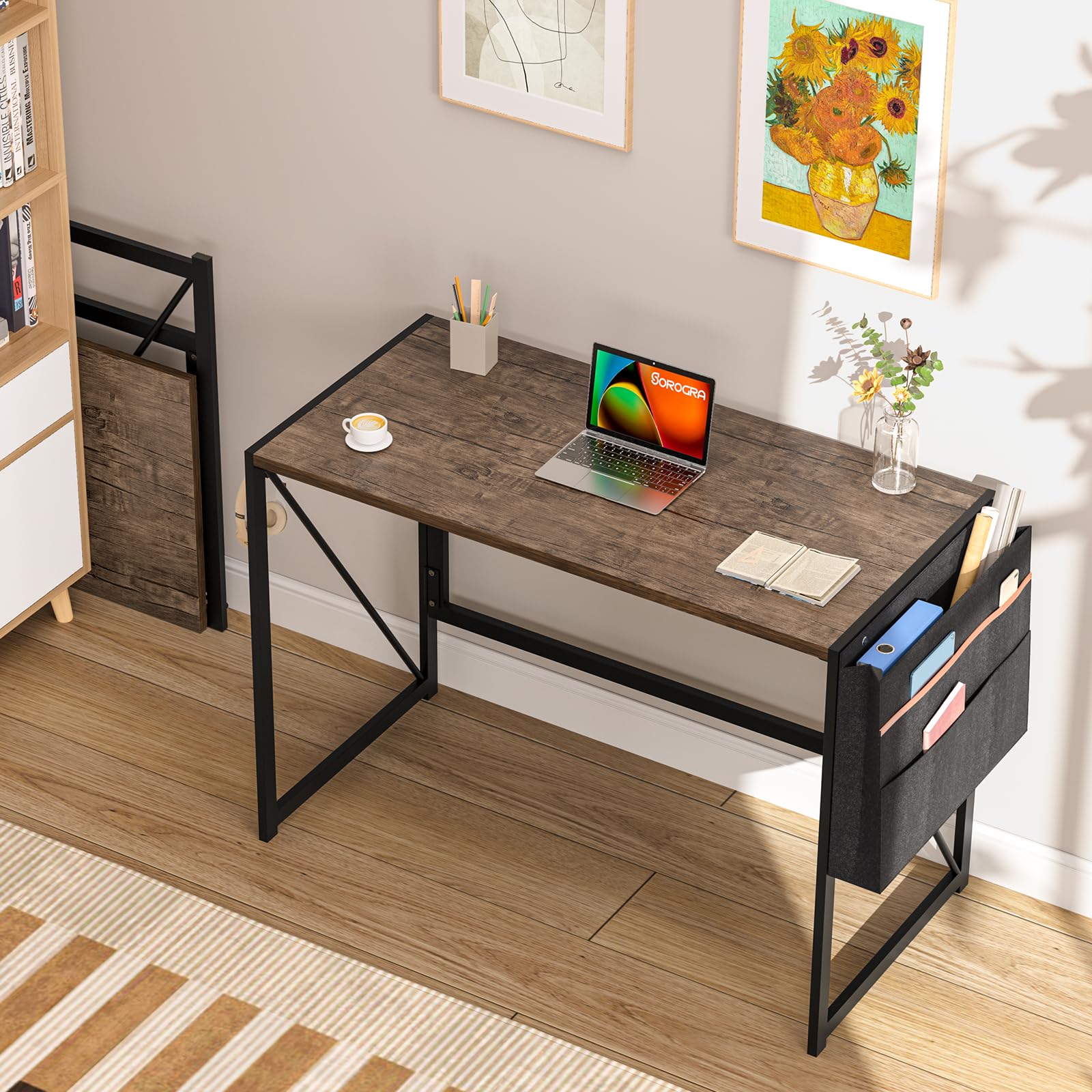 SOROGRA Small Folding Desk, 39.4 Inch Spaces Saving Foldable Table with ...