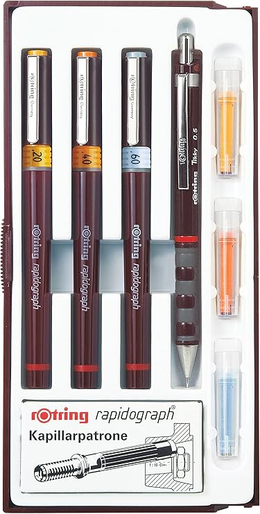 Rotring Rapidograph Junior conjunto de 3 estilógrafos (0,20 mm + 0,40 ...