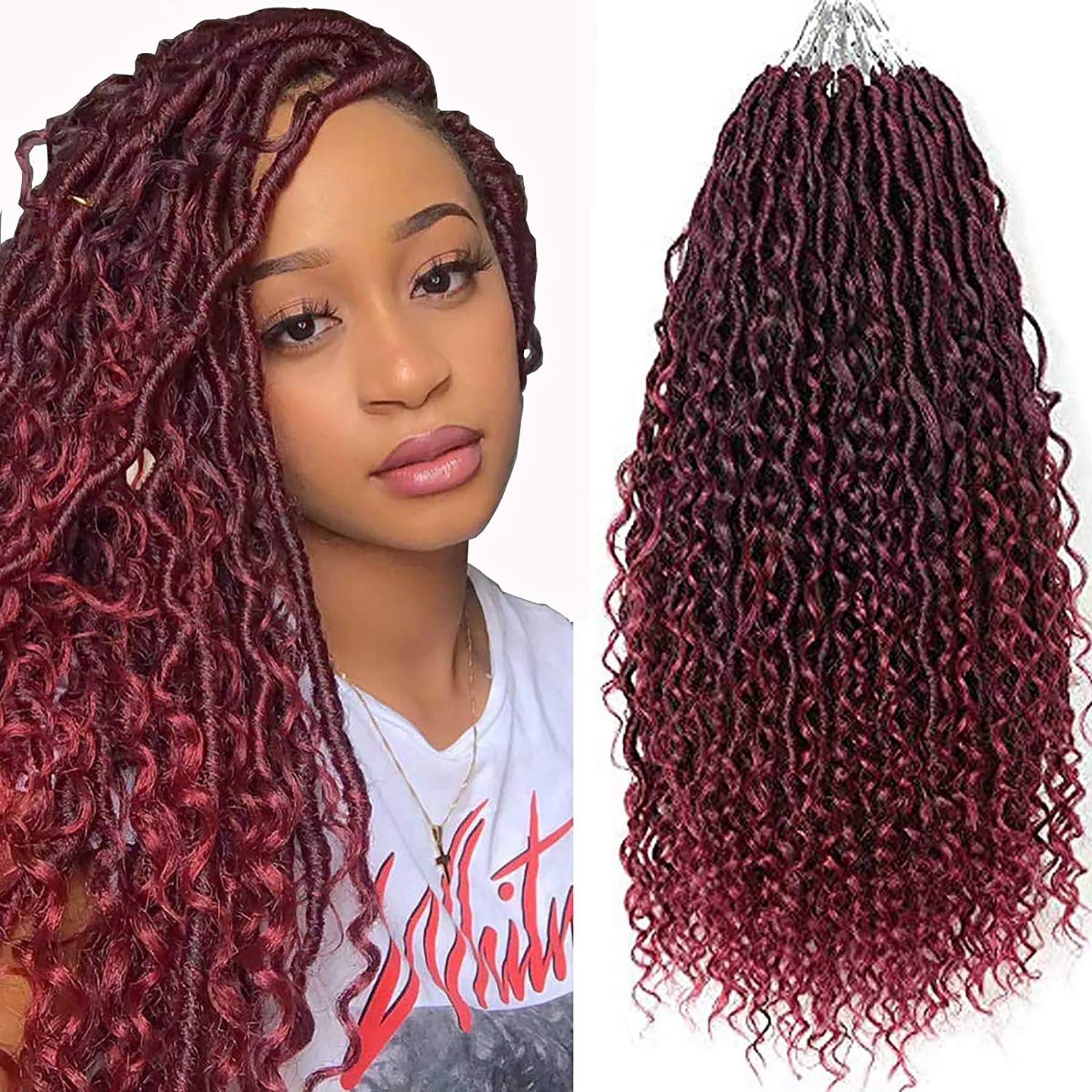 Ombre Burgundy Red Faux Locs Crochet Hair With Curly Ends,18 Inch 7 ...