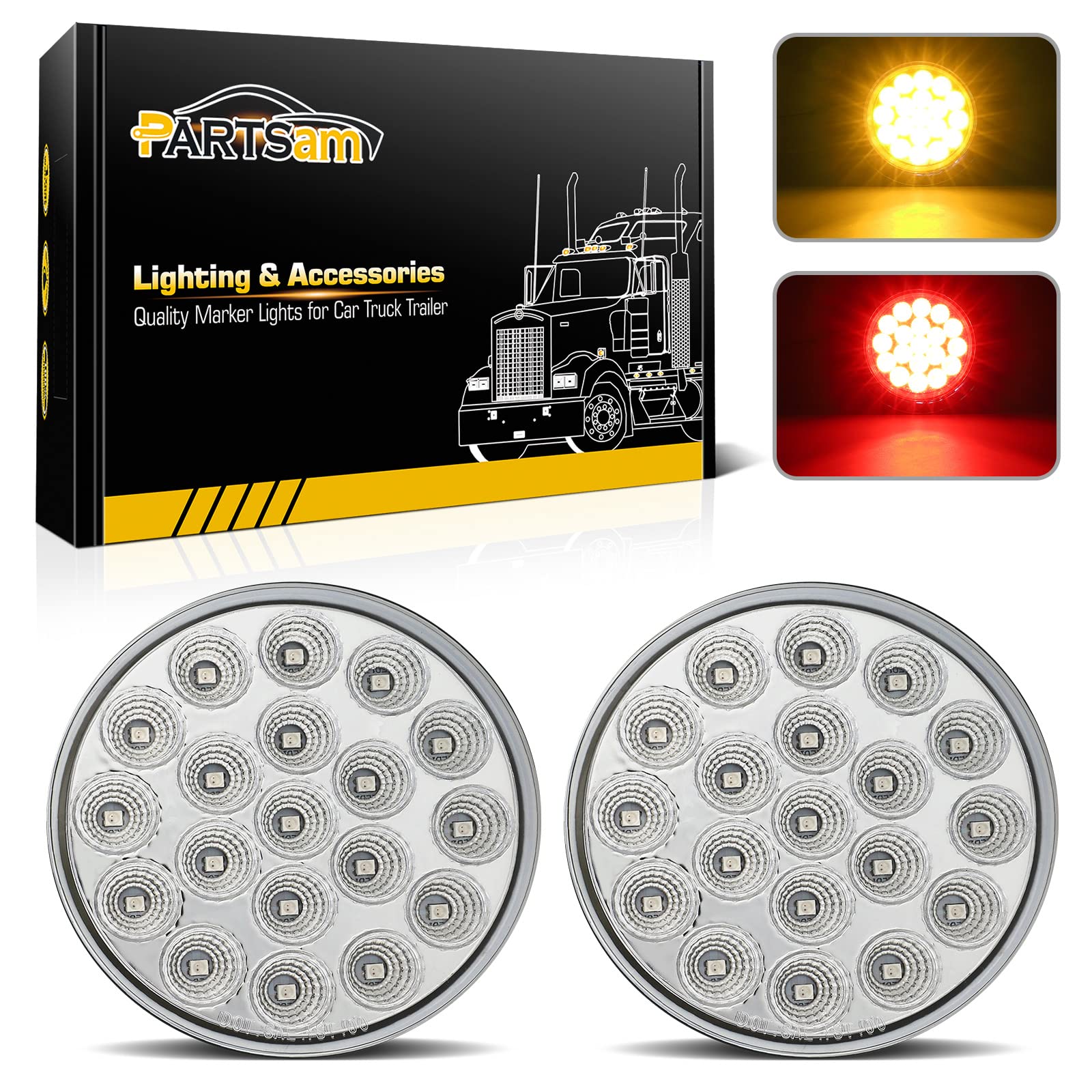 Partsam 2Pcs 4 Inch Round Red Stop Turn Tail Lights to Amber Strobe ...