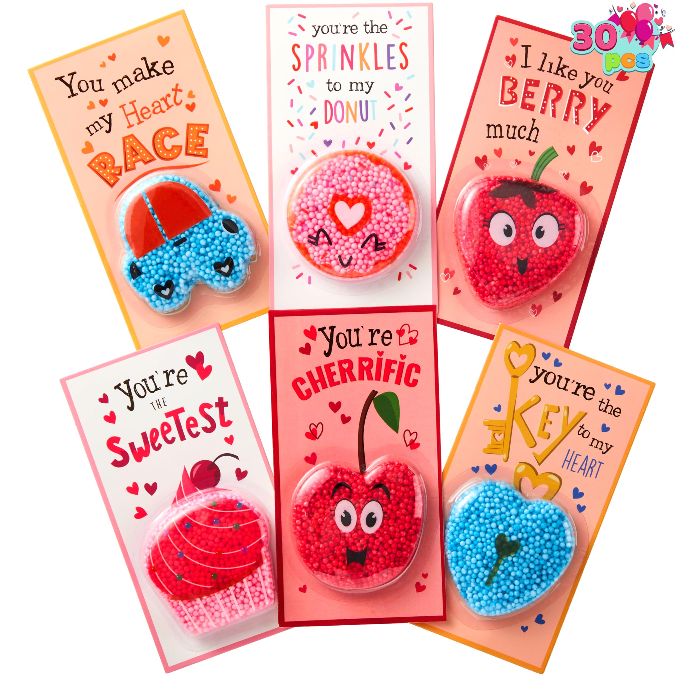 JOYIN 30 PCS Valentine's Day Gift Cards with Play Modeling Squashy Bead ...