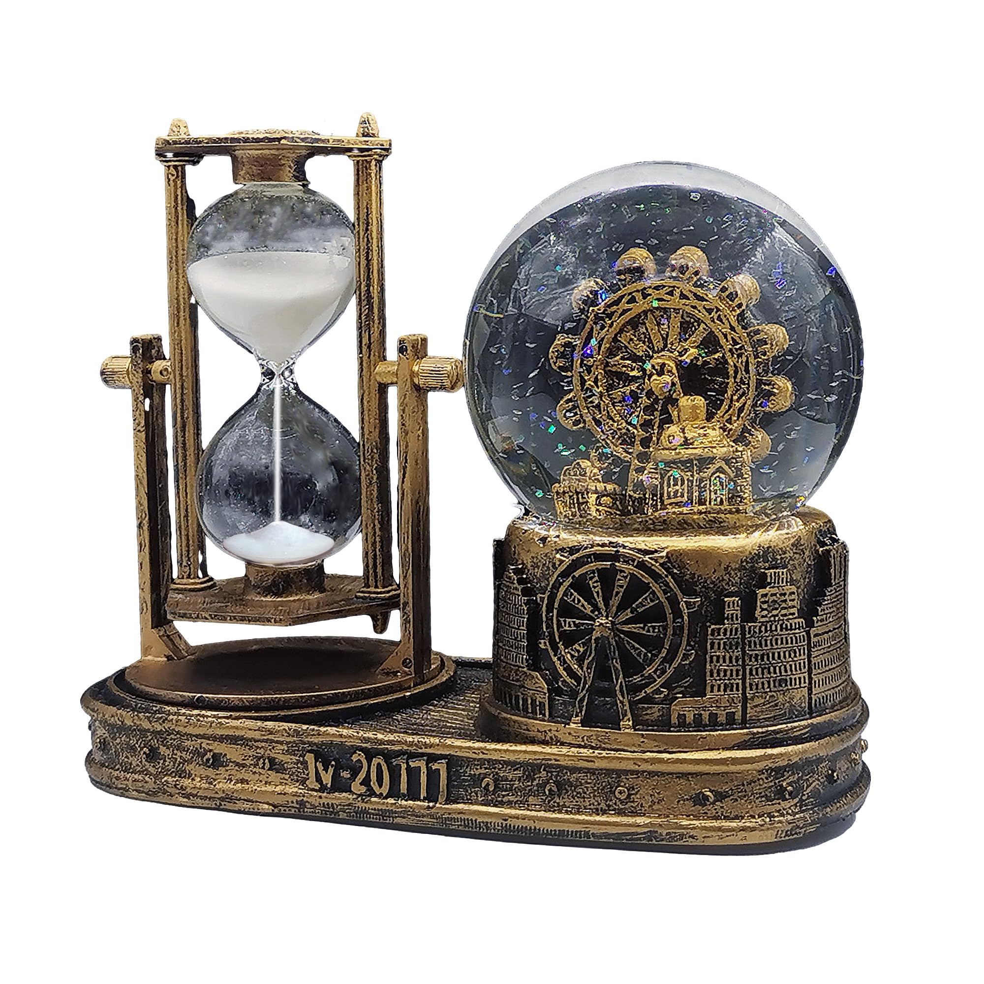 LED Crystal Snow Globe with Hourglass Sand Timer, Musical Antique Snow ...