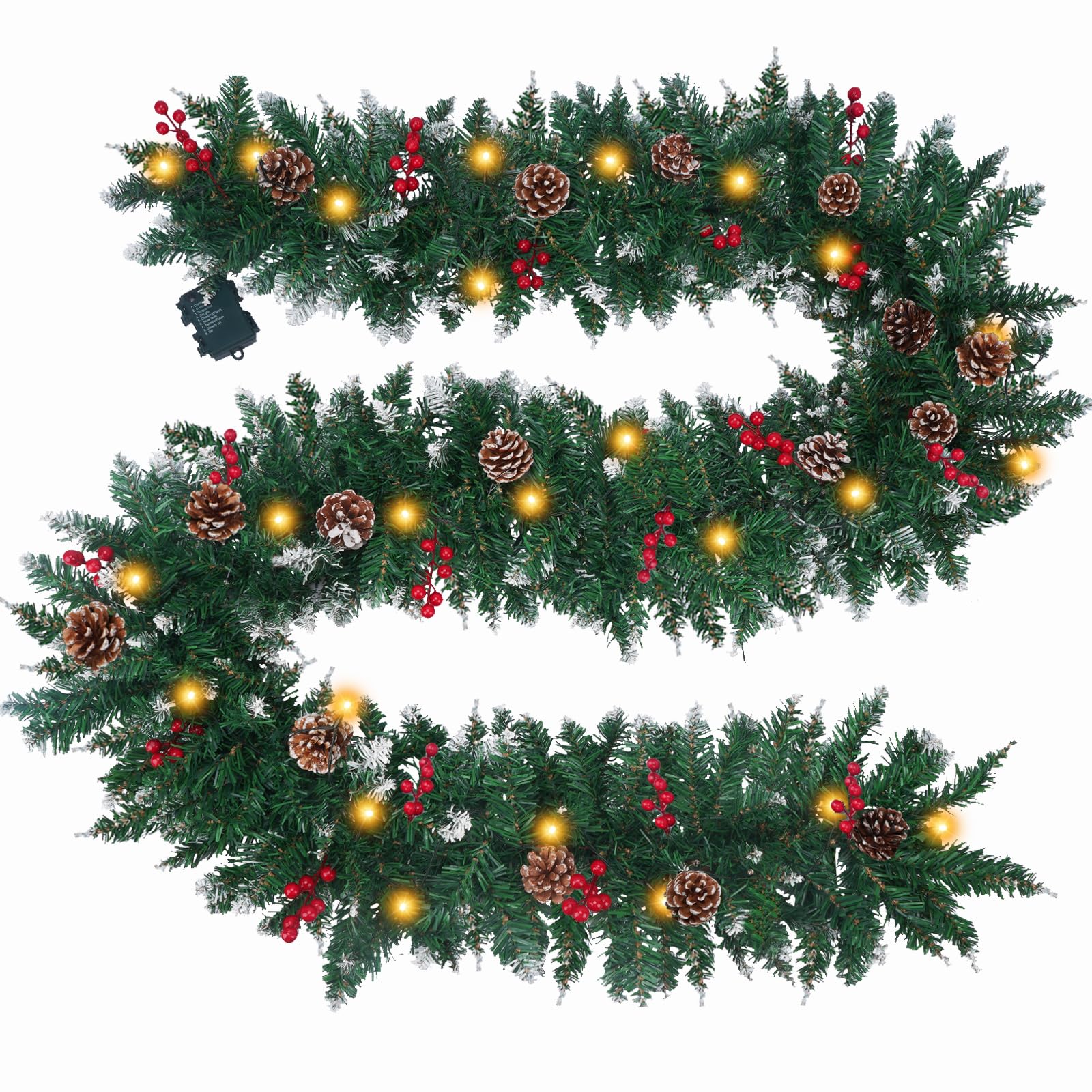 HUAESIN 9FT Pre-lit Christmas Garland, Prelit 50 LED Battery Operated ...
