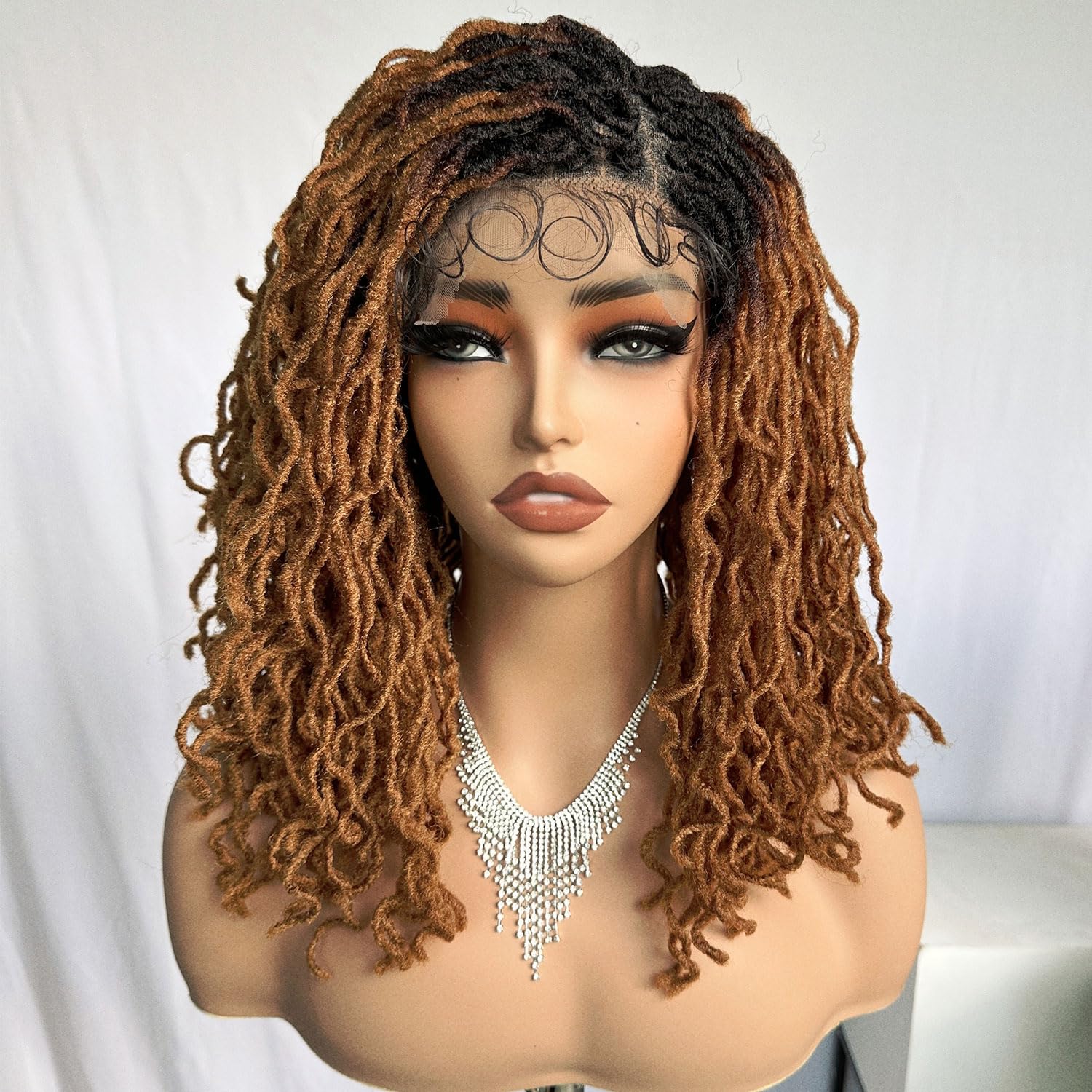 SOKU Goddess Curly Dreadlock Wig 4x4 Lace Frontal Ombre Brown 14 Inch ...