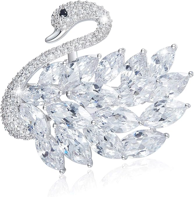 Amazon.com: Swan Brooch Pins for Women, White Swan Pins Crystal Brooch ...
