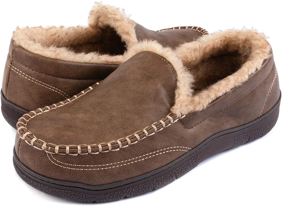 ULTRAIDEAS Men’s Cozy Memory Foam Moccasin Slippers with Fuzzy Fur ...