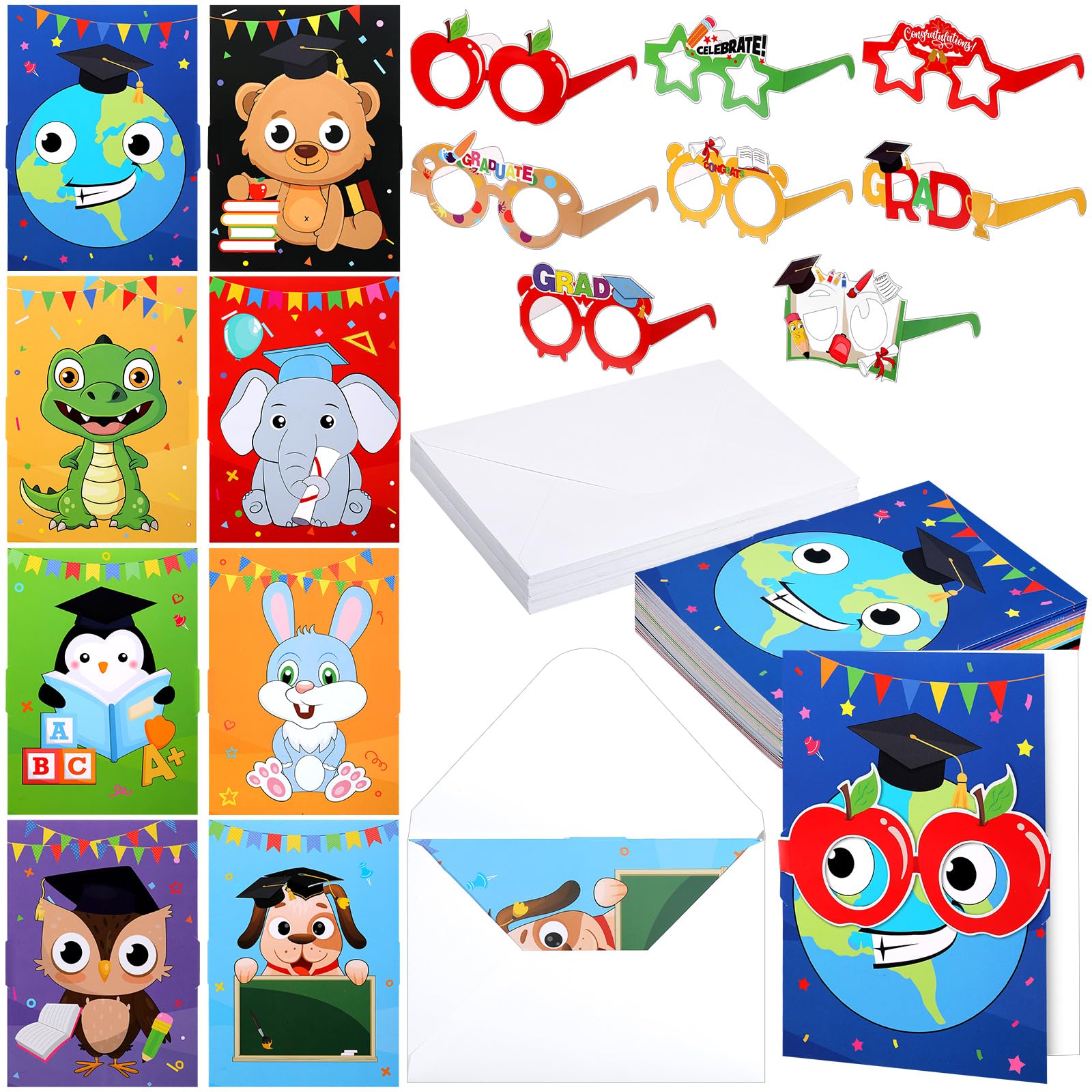 Gilprop 24 Pack Kindergarten Preschool Graduation Cards with Eyeglasses ...