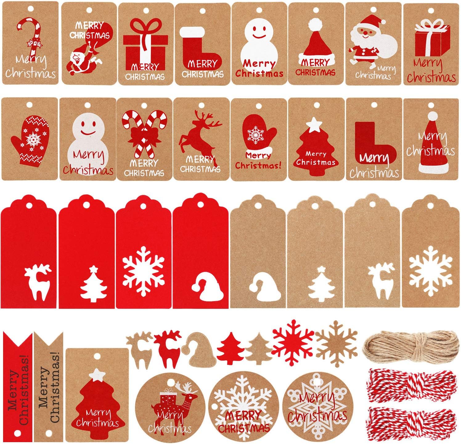 306 Pieces Christmas Kraft Paper Tags Gift Tags Hang Labels with ...