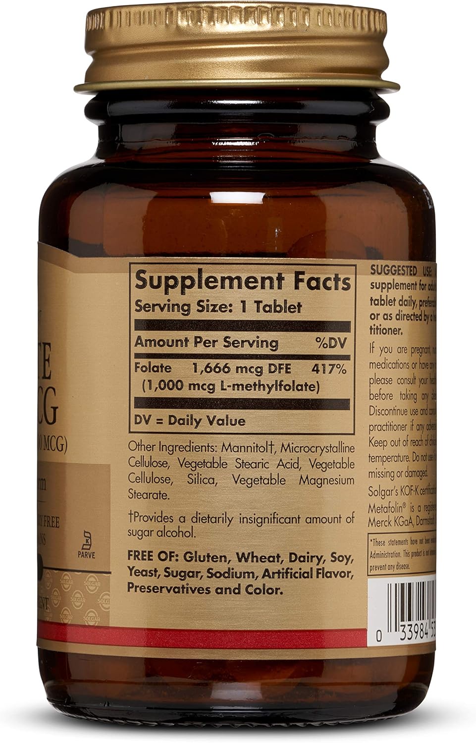 Folate 1000 MCG (Metafolin® 1,000 MCG) Tablets - 120 Count - 2 Pack ...