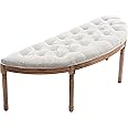 Amazon.com: chairus Linen Halfmoon Entryway Bench 55" Button Tufted ...