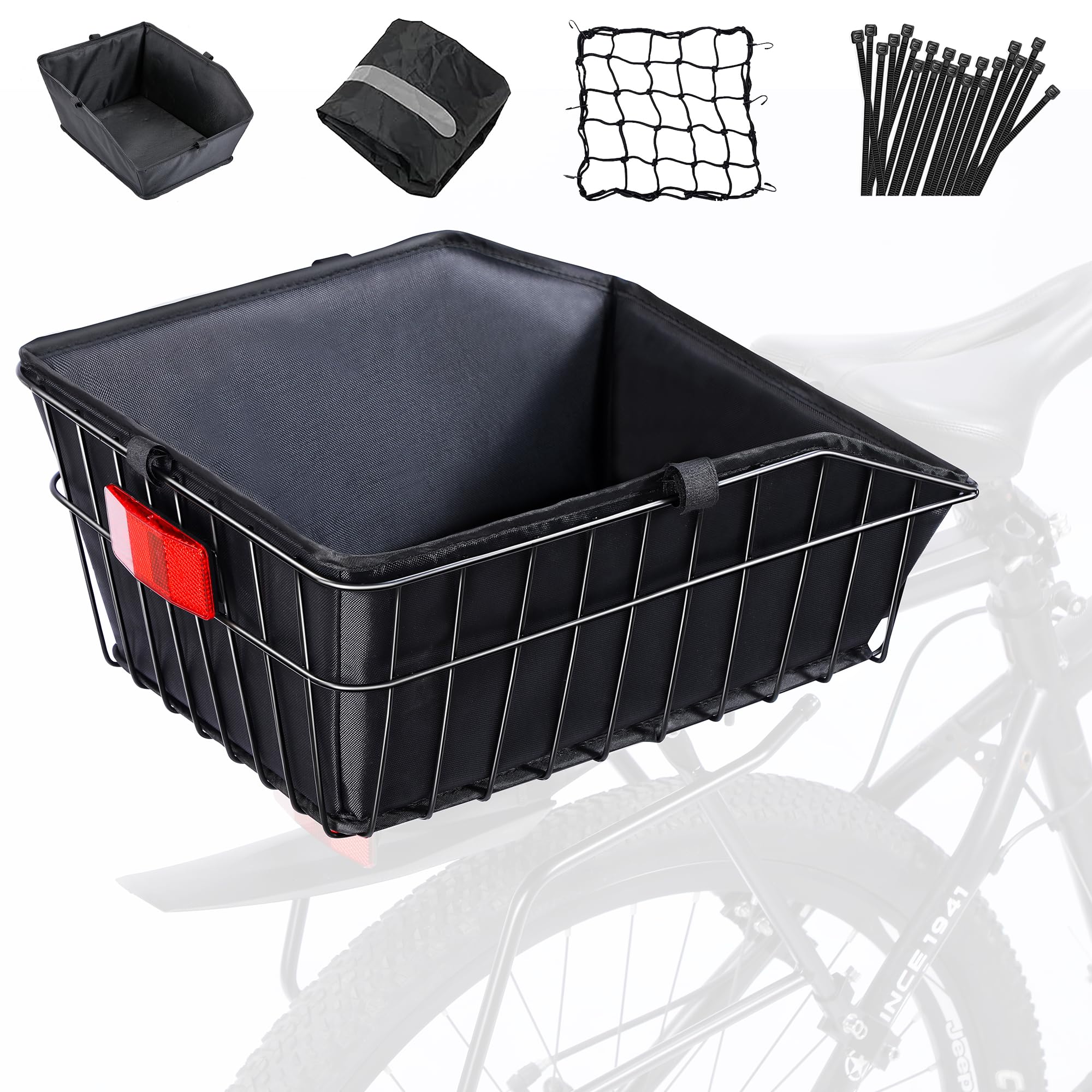 YONTUO Bike Basket Rear with Liner,Large Bicycle Basket with Waterproof ...