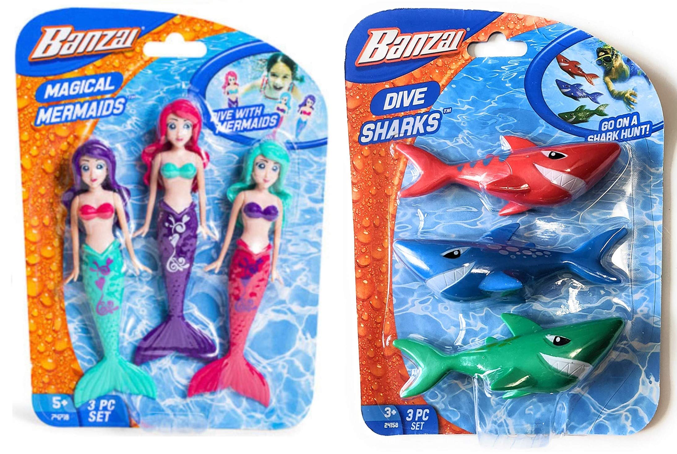 Buy Banzai 3 Piece Magical Mermaid Dolls and 3 Piece Dive Sharks Pool ...