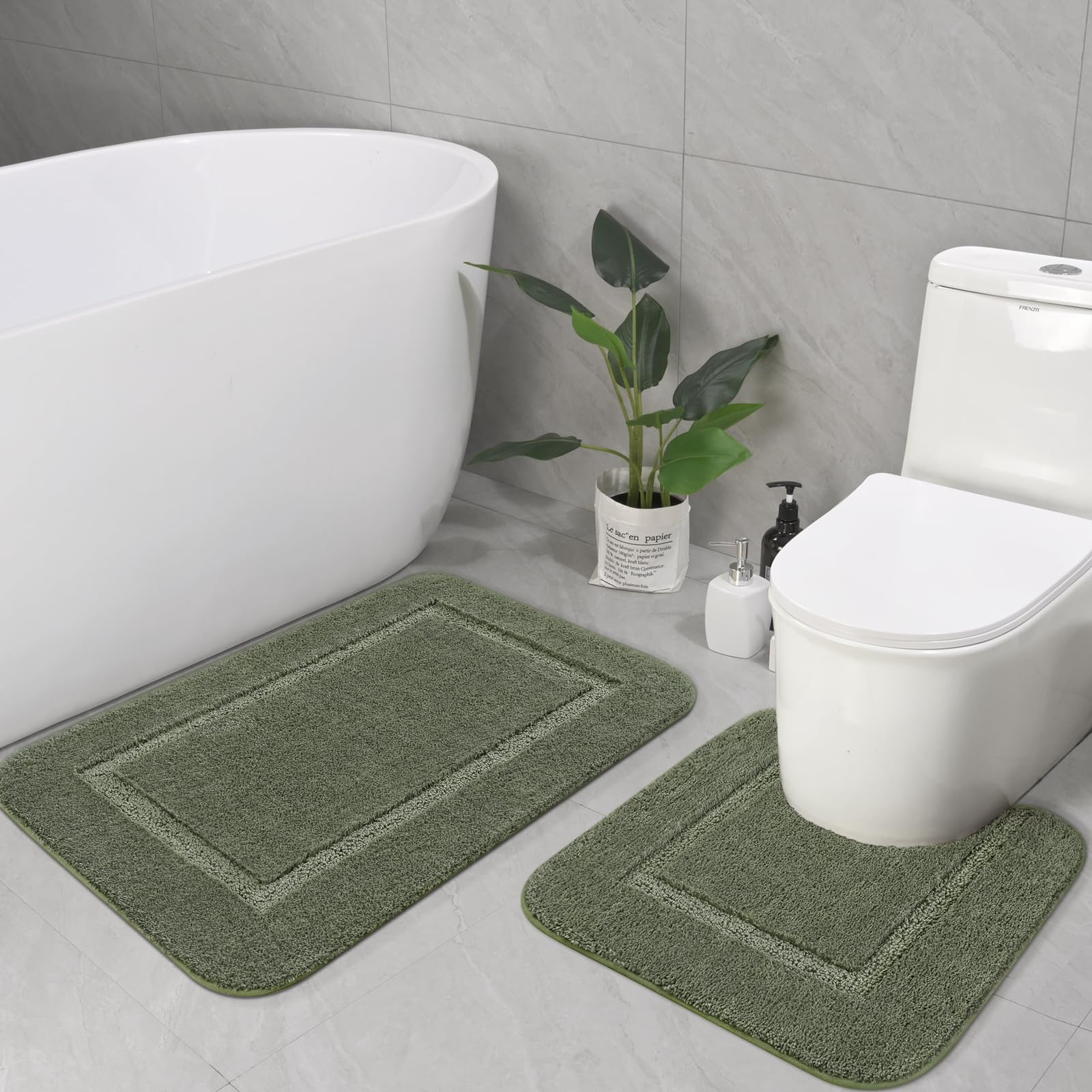 LOCHAS Bathroom Rug Set Sage Green, Soft Bath Rug Set 2 Piece Set ...