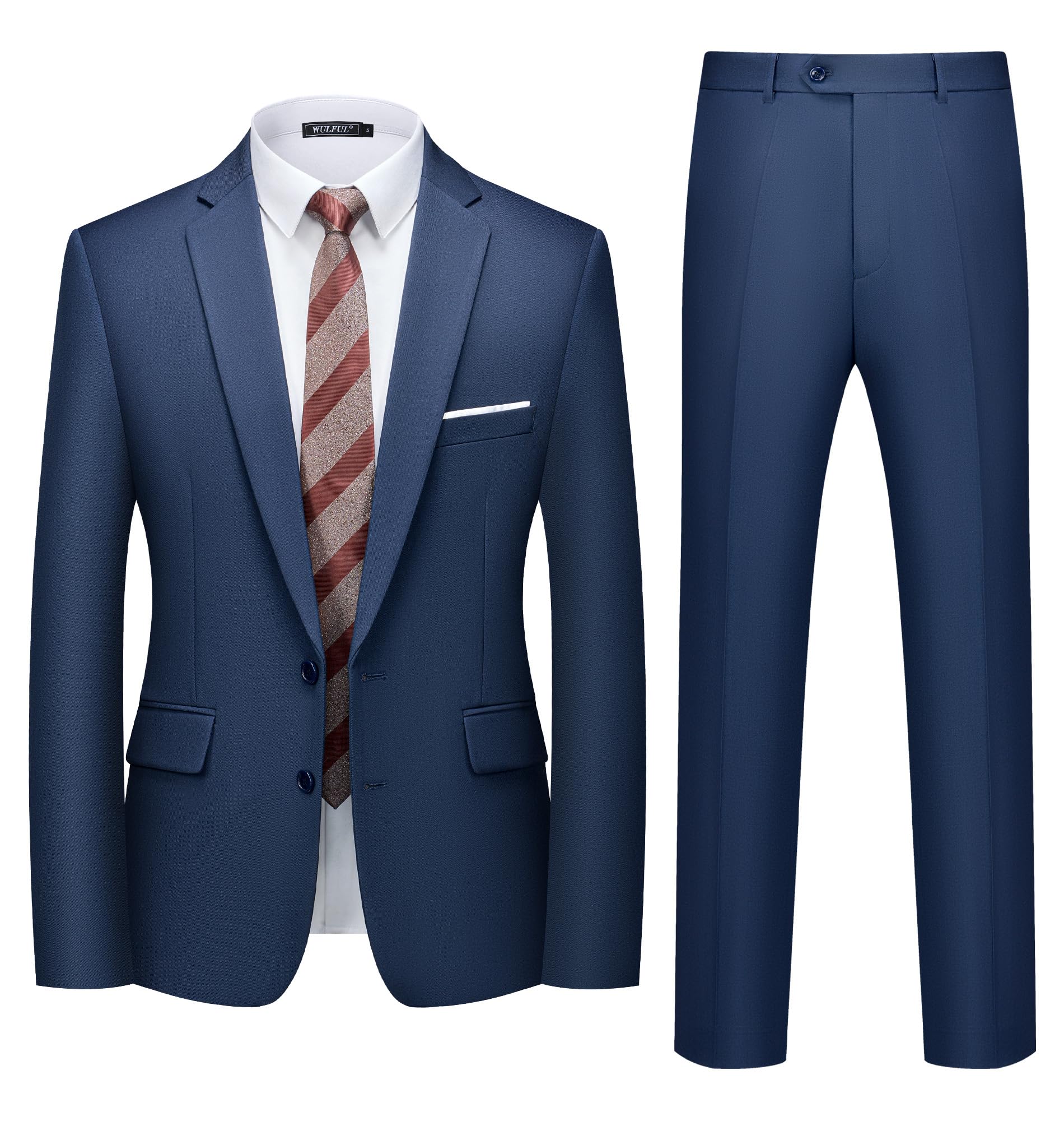 WULFUL Men's 2 Piece Suits Slim Fit Two Button Blazer Jacket Pants Set ...