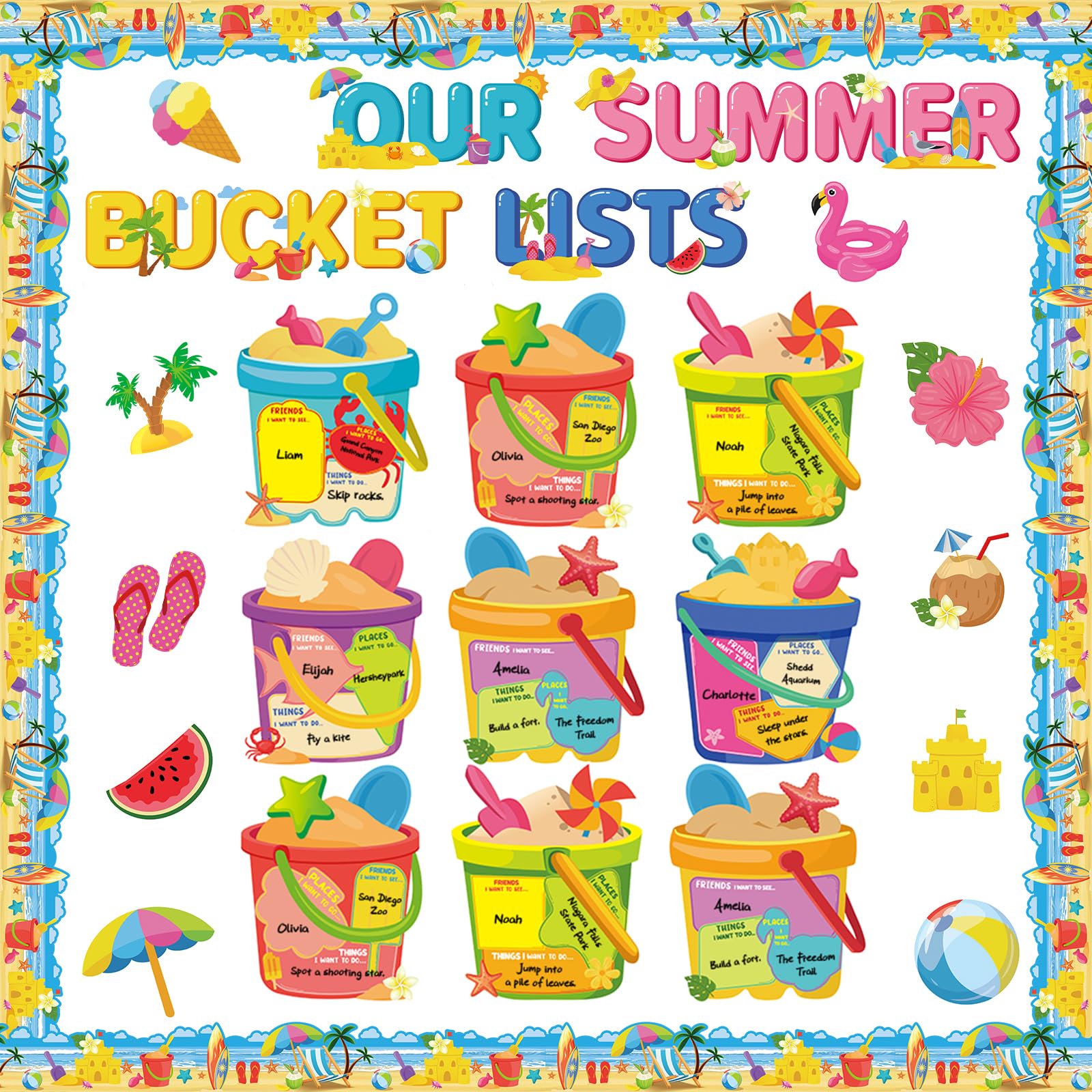 Tenceur 69 Pcs Summer Bulletin Board Decorations Set Our Summer Bucket ...