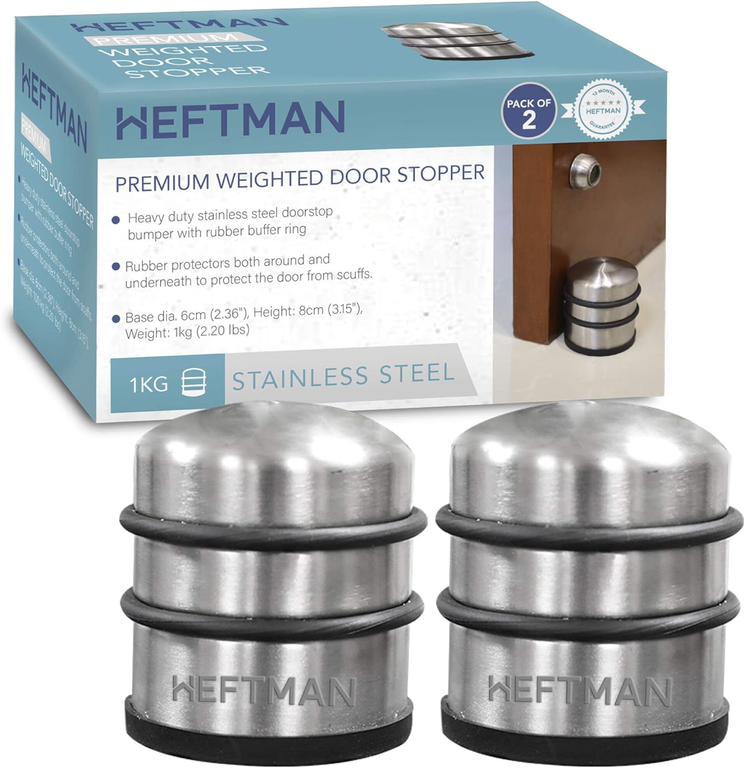 HEFTMAN Heavy Duty Stainless Steel Chrome Door Stop Dome Rubber Bumper ...
