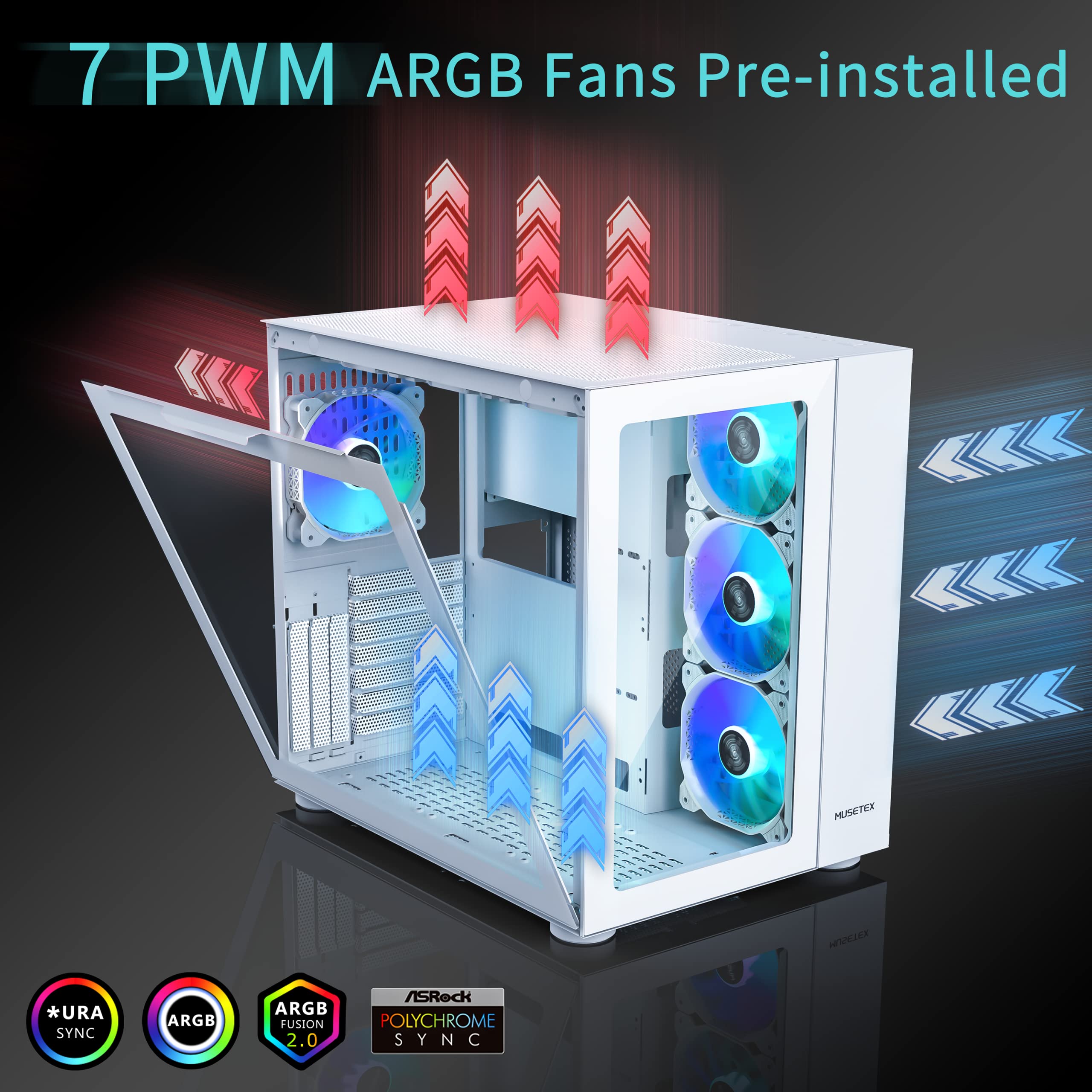 Mua MUSETEX 7 PWM ARGB Fans Pre-Installed ATX Gaming PC Case, Modern ...