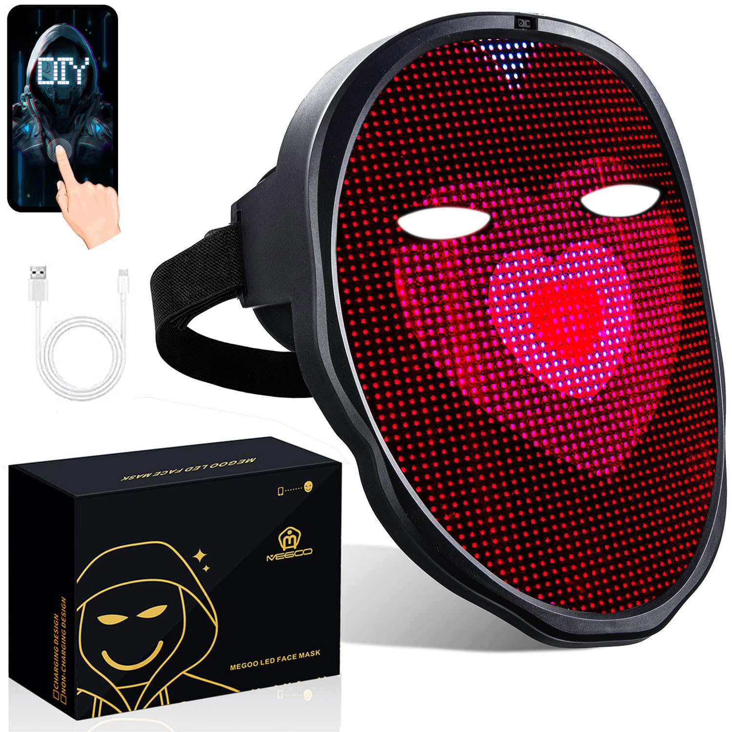 MEGOO Led Mask with Bluetooth Programmable App,Shining Led Light Up ...