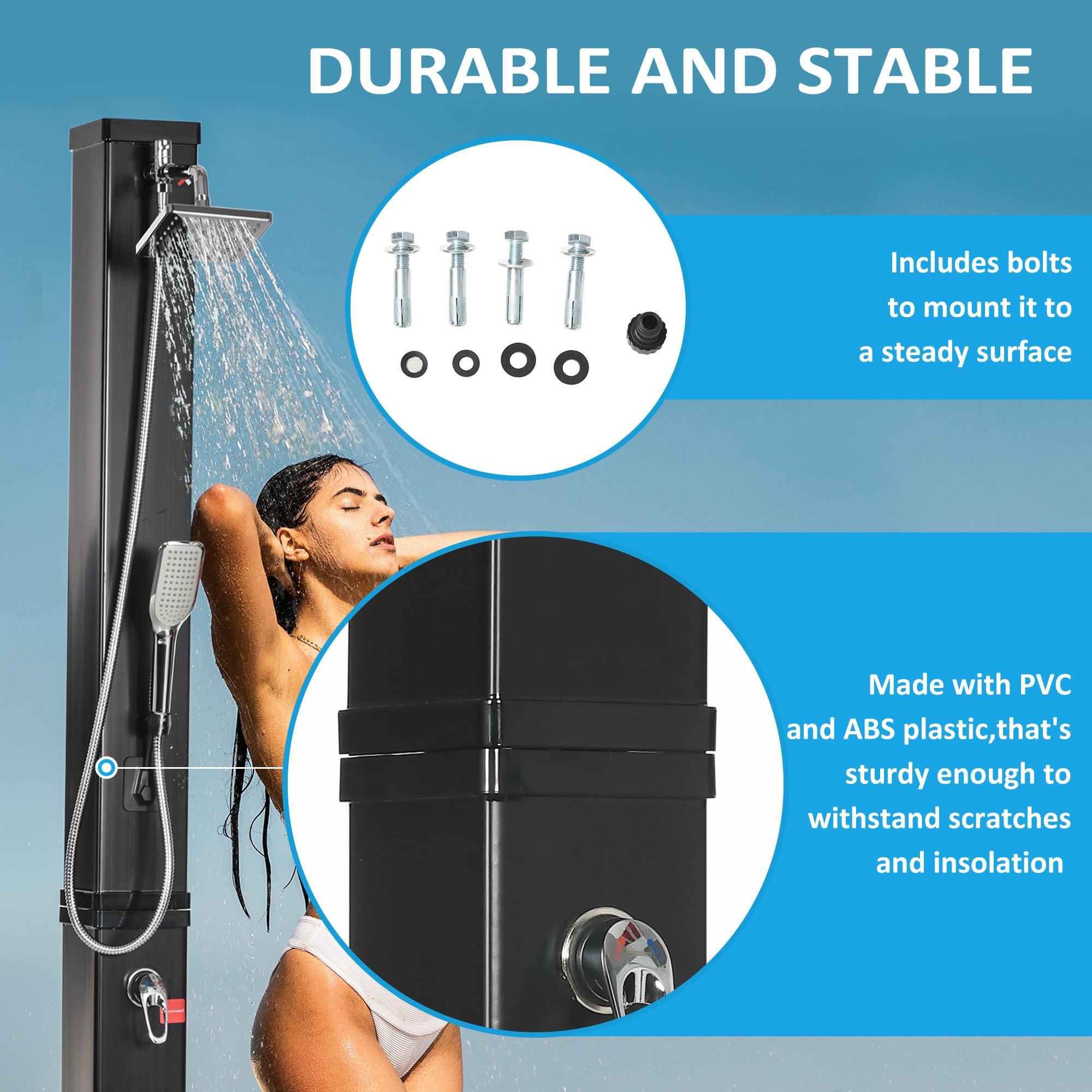 Zjjseloru Solar Heated Shower, Outdoor Garden Pool Shower With Shower ...