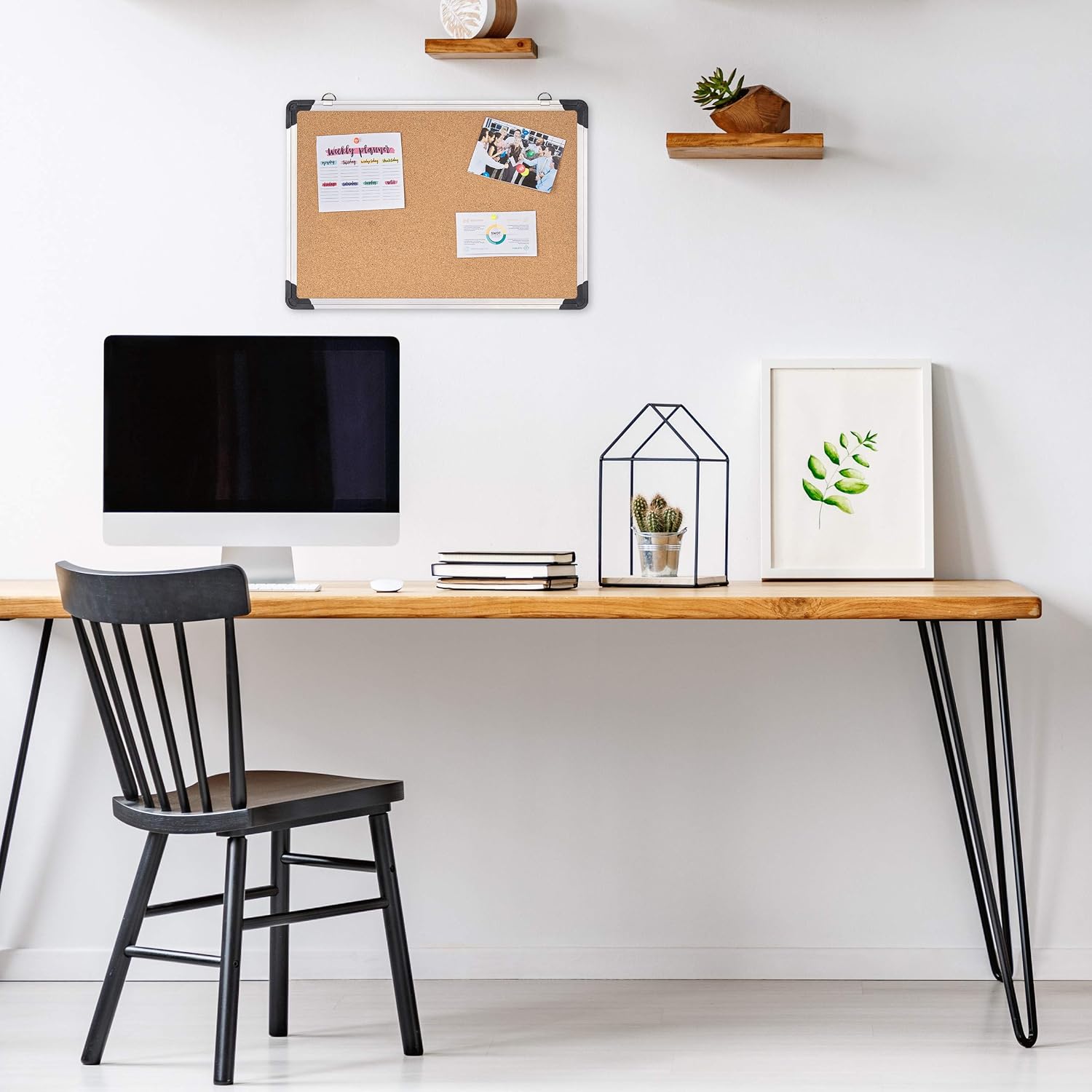Relaxdays Cork Pin Board, Aluminium Frame, Flexible Mounting, Office ...