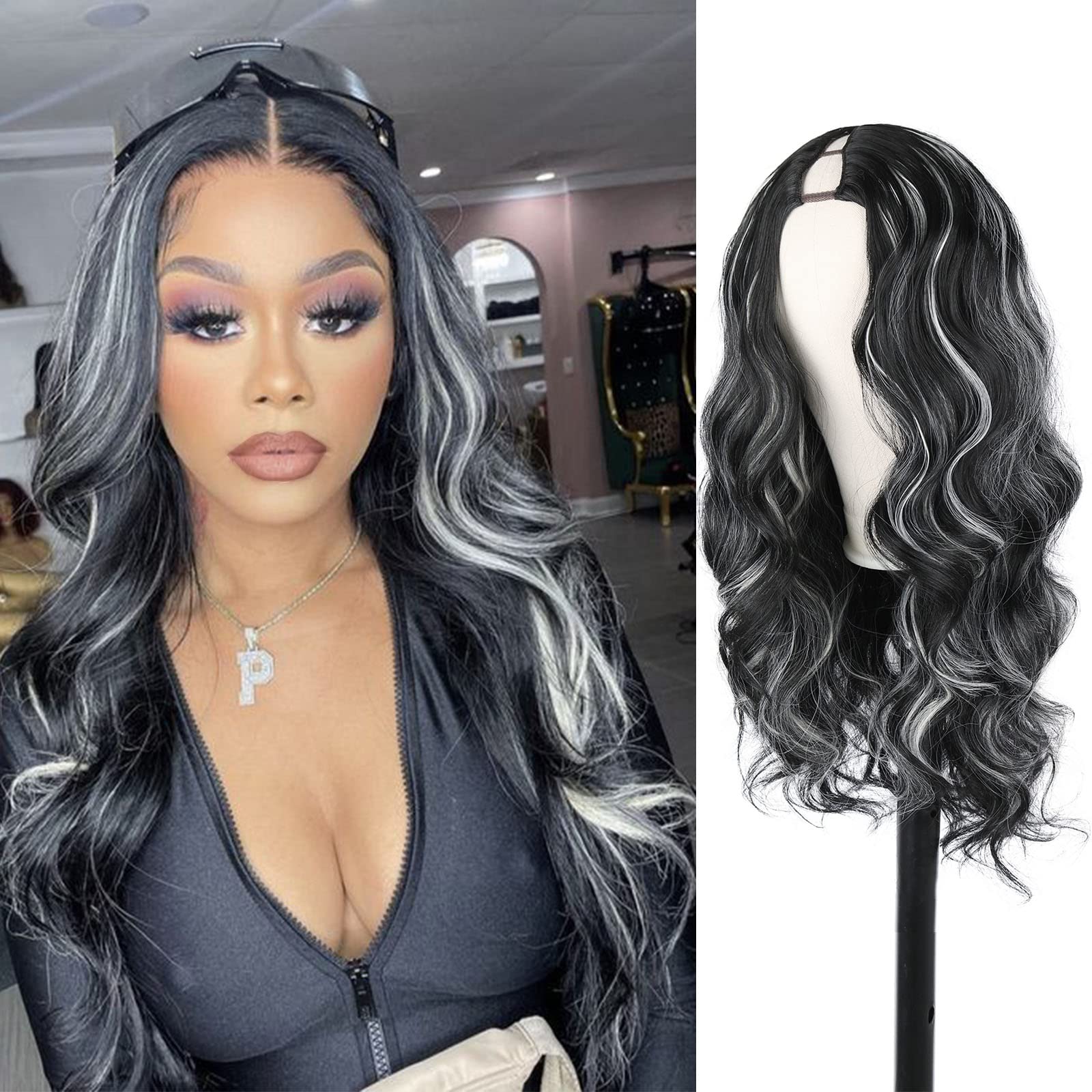Oseti Upgrade U Part Wig Highlight Grey V Part Wigs for Black Women ...