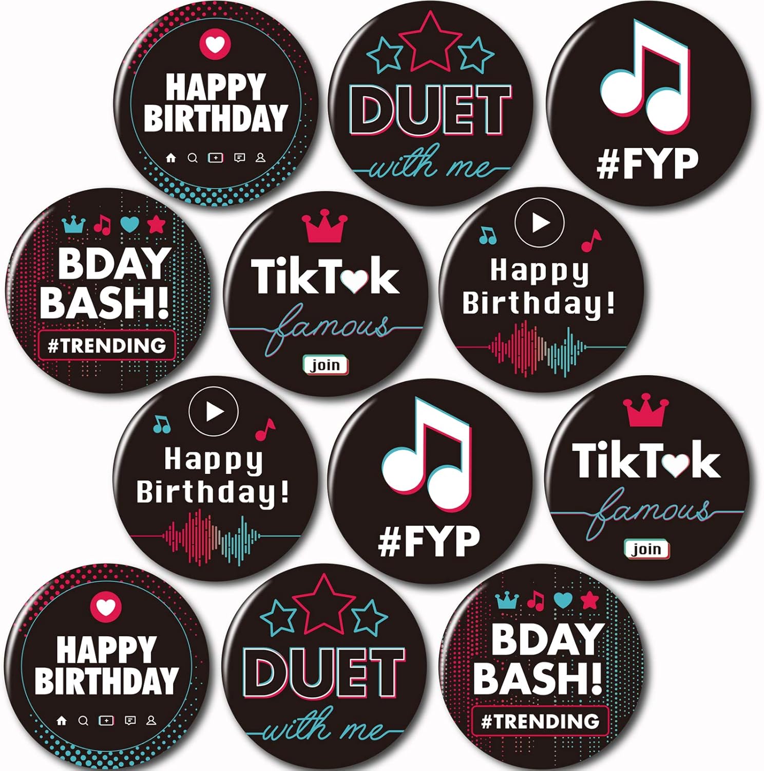 Amazon.com: Button Pins for TIK-TOK Party Decorations, TIK-TOK Birthday ...