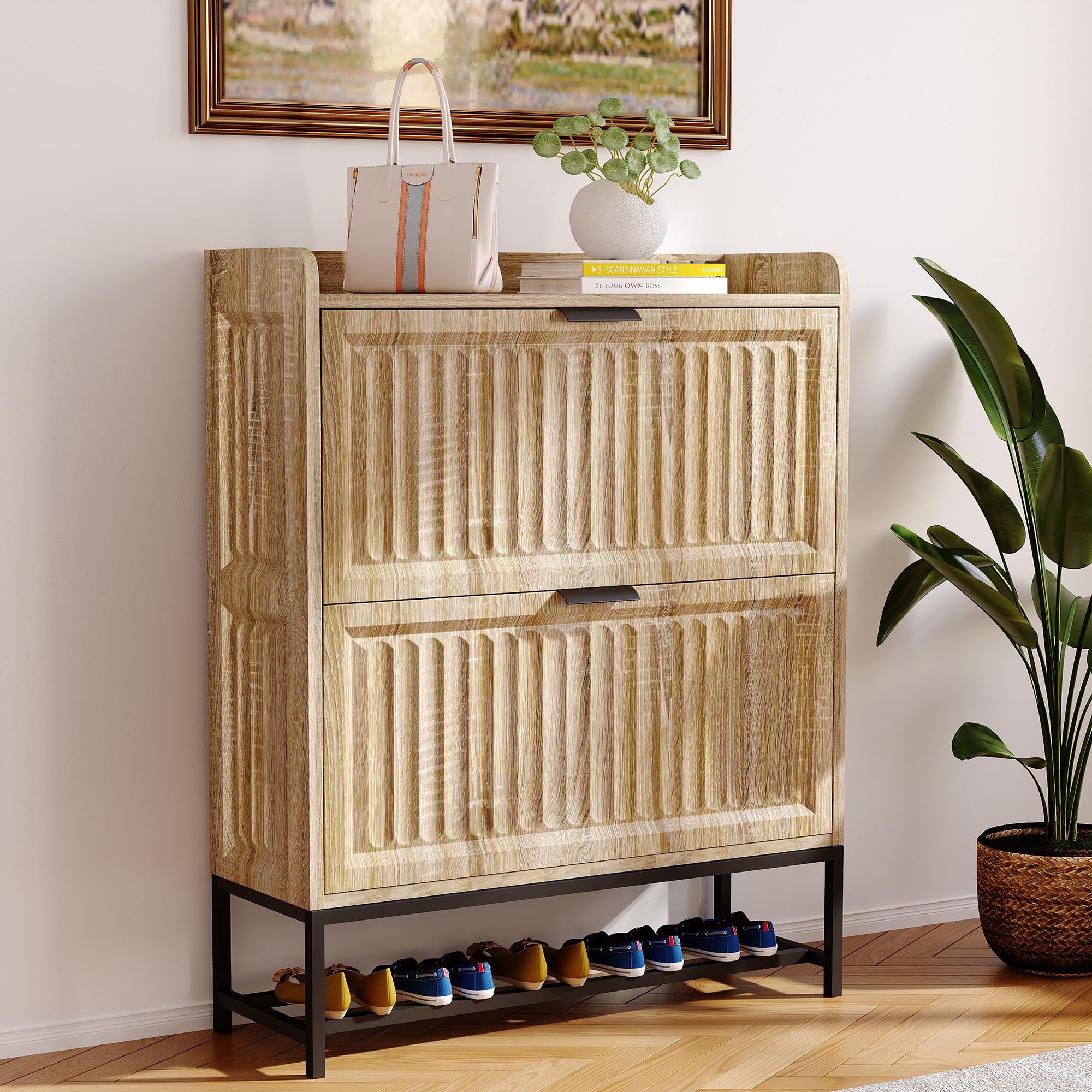 Kogven Shoe Storage Cabinet, Entryway Shoe Rack Cabinet with 2 Flip ...