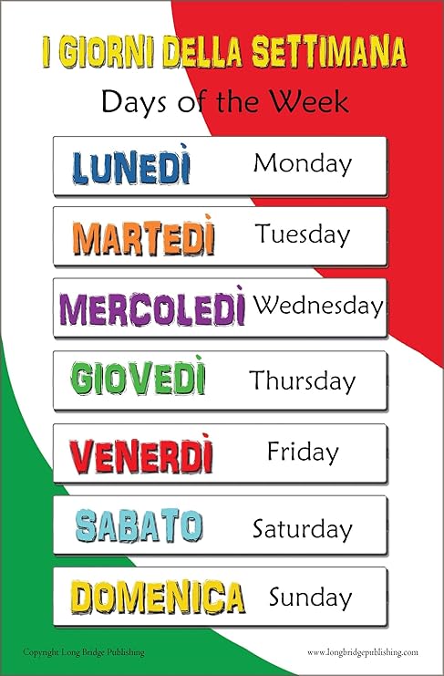 Italian Language Poster - Days of the Week Bilingual Chart for ...