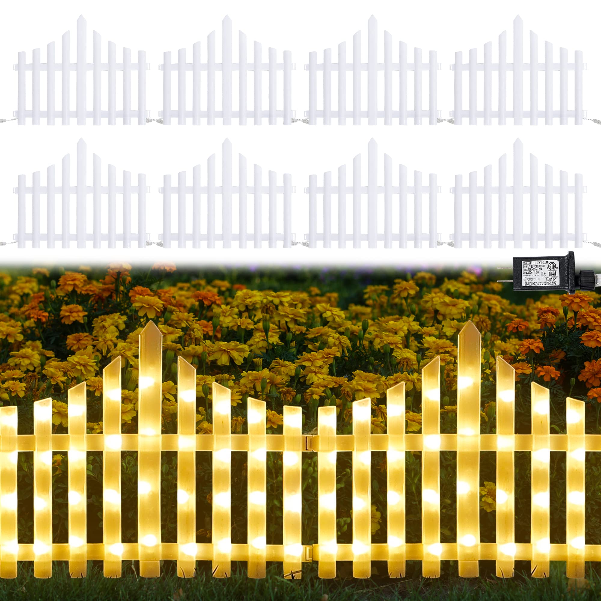 Hopolon 8 Pack 36LED Lighted Garden Fence,13.7x11.8inch Christmas Tree ...