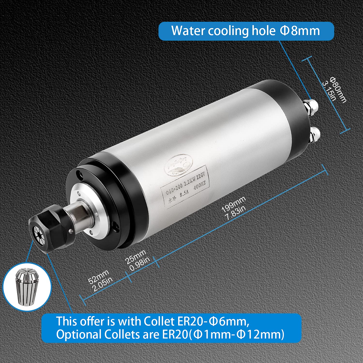 Mua Water Cooled Silent Motor 80mm Spindle 220V 2.2KW 2200W Spindle CNC ...