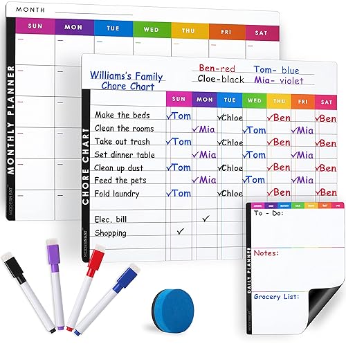 Magnetic Chore Chart Dry Erase Whiteboard Set - Pocket Charts - Chores ...