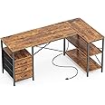 Amazon.com: Huuger L Shaped Office Desk with Power Outlets, 55 Inch ...