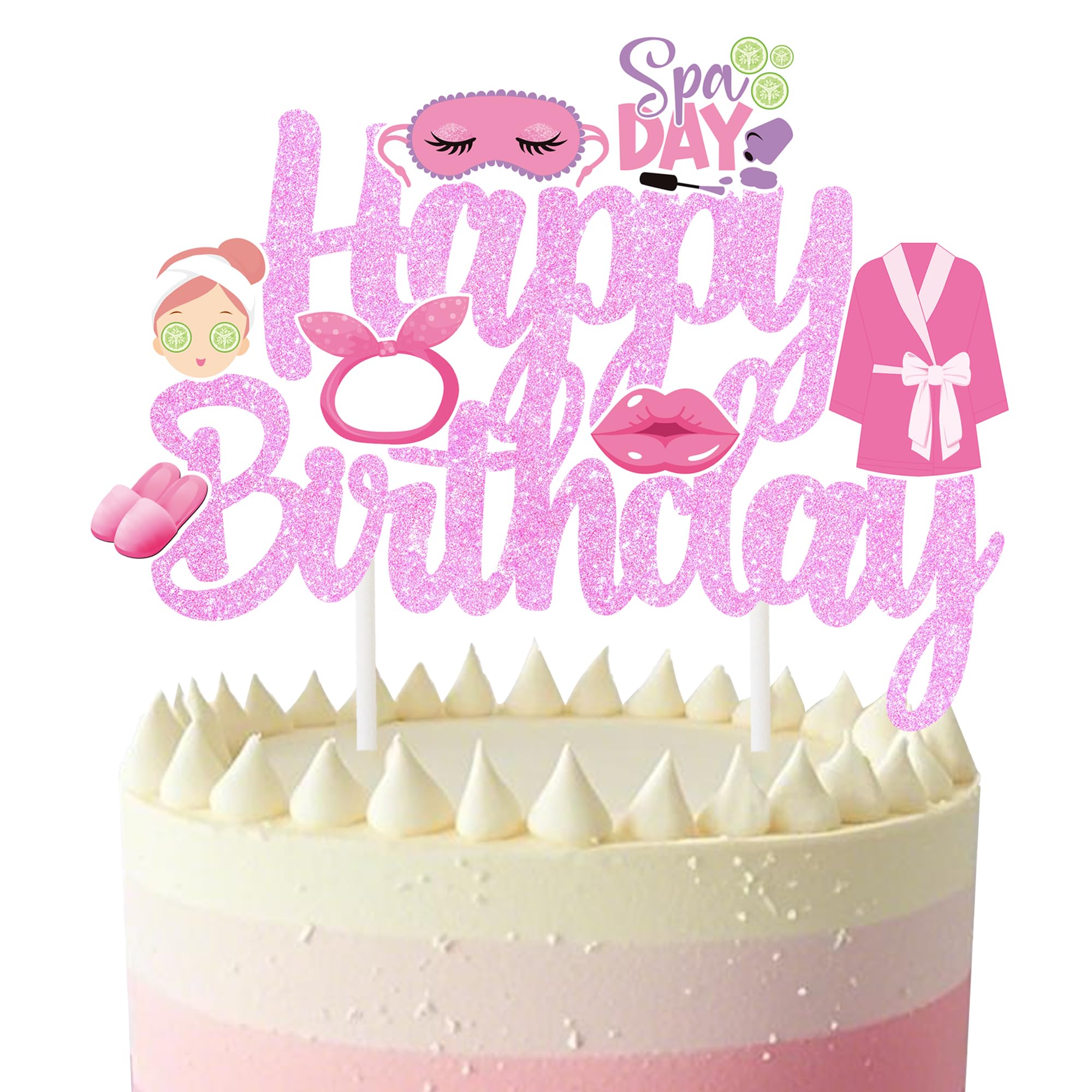 Spa Makeup Birthday Cake Topper Glitter Purple Spa Day Cake Decorations ...
