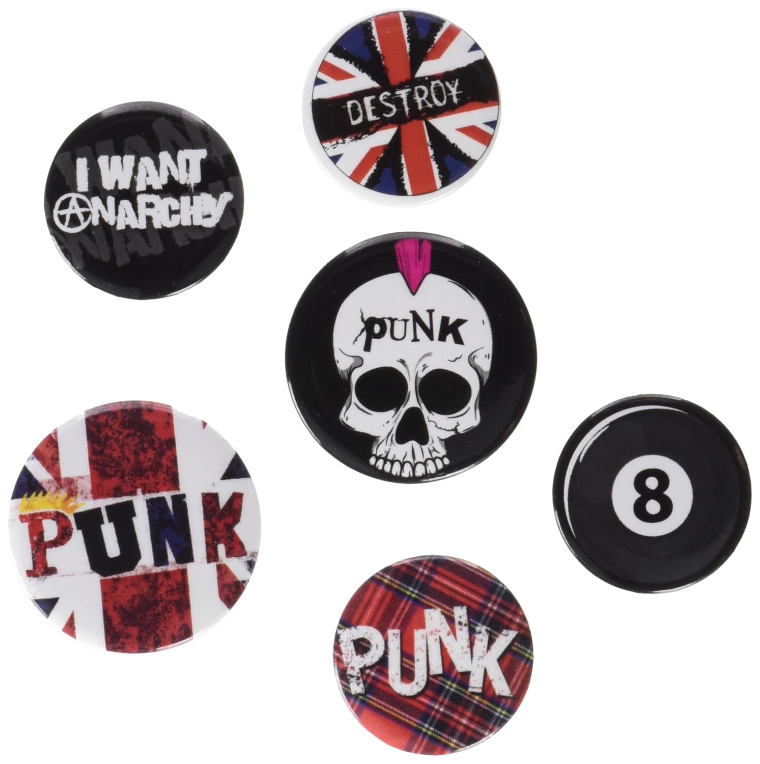 PUNK badge pack 4 x 25mm 2x38MM: Amazon.de: Küche & Haushalt