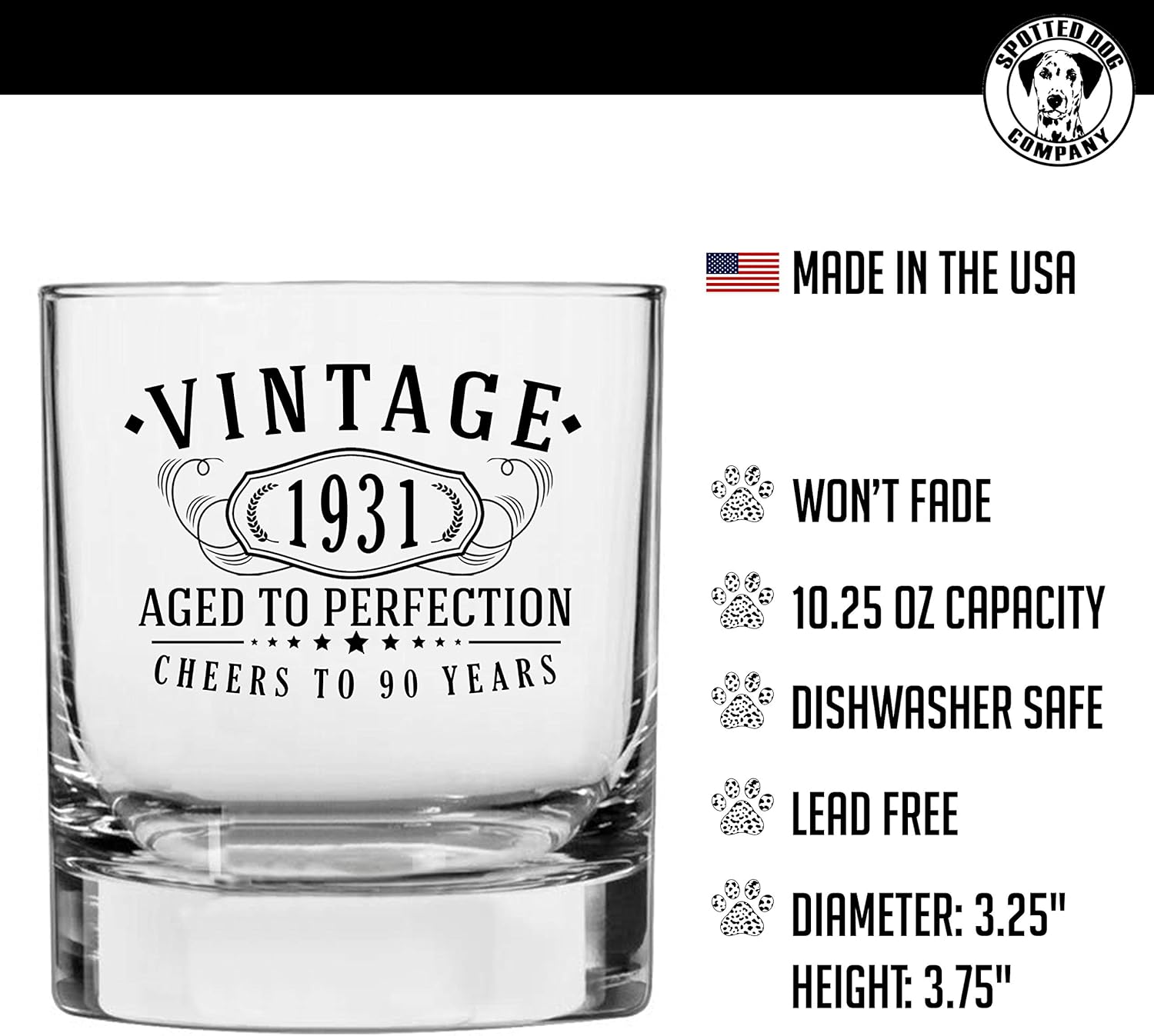 Vintage 1931 Printed 10.25oz Whiskey Glass | 90th Birthday Aged to ...