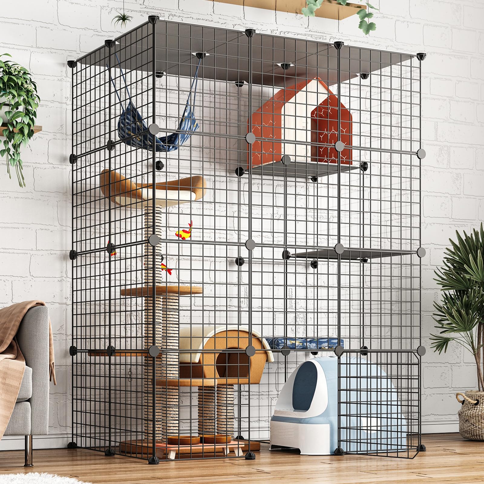Large Cat Cage Enclosure Indoor DIY Cat Playpen Detachable Metal Wire ...