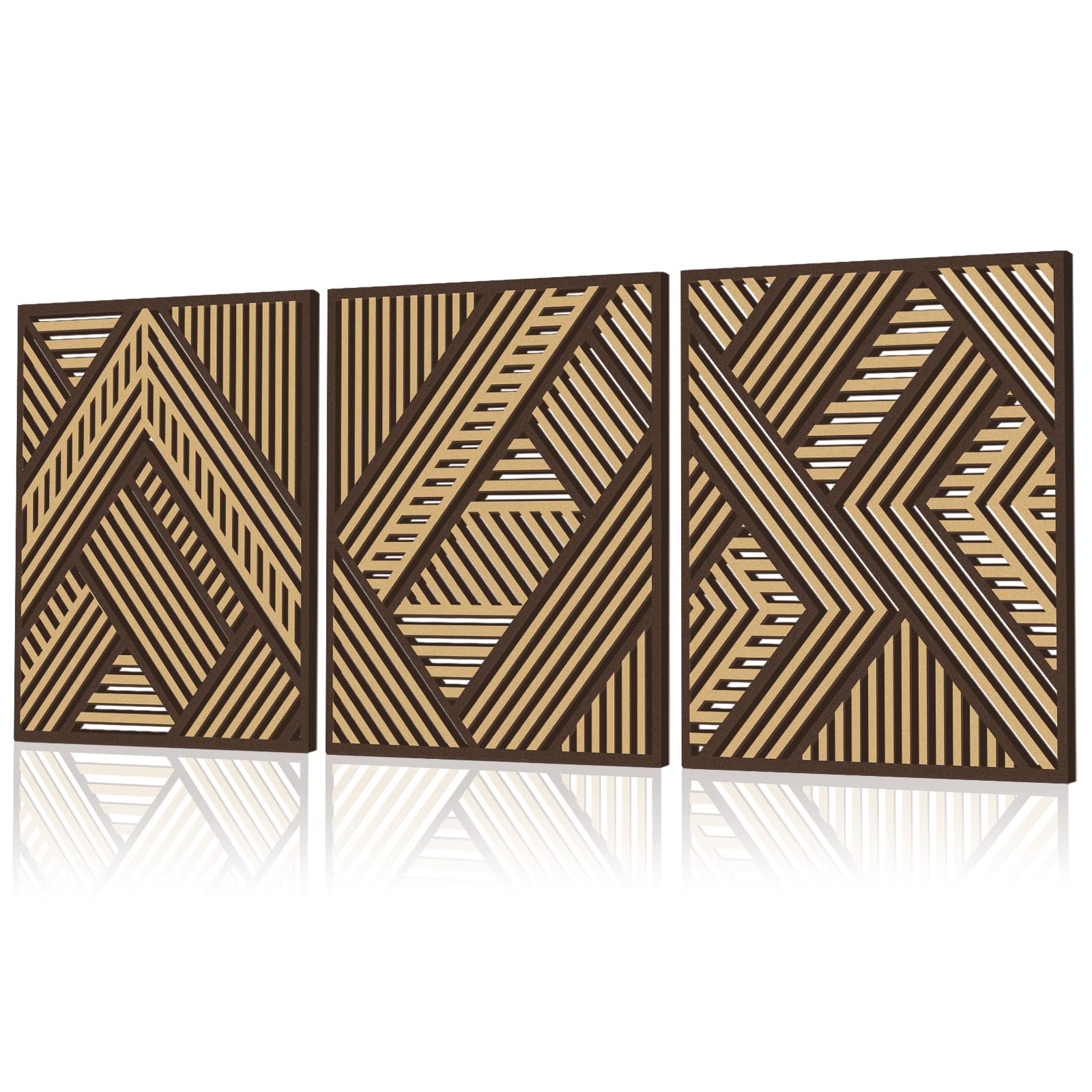 Tatuo 3 Pcs Geometric Wood Wall Art, Modern Slatted Wood Design Wall ...
