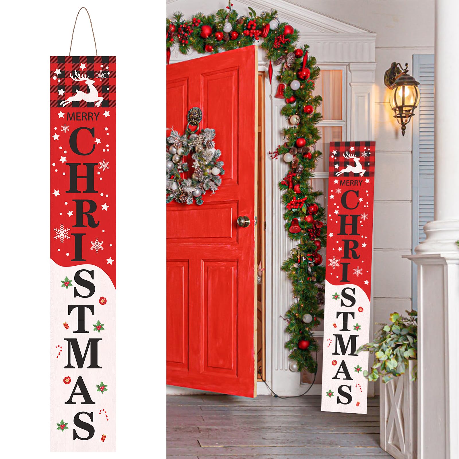 SY Super Bang Merry Christmas Sign Decorations, Wooden Christmas Porch ...