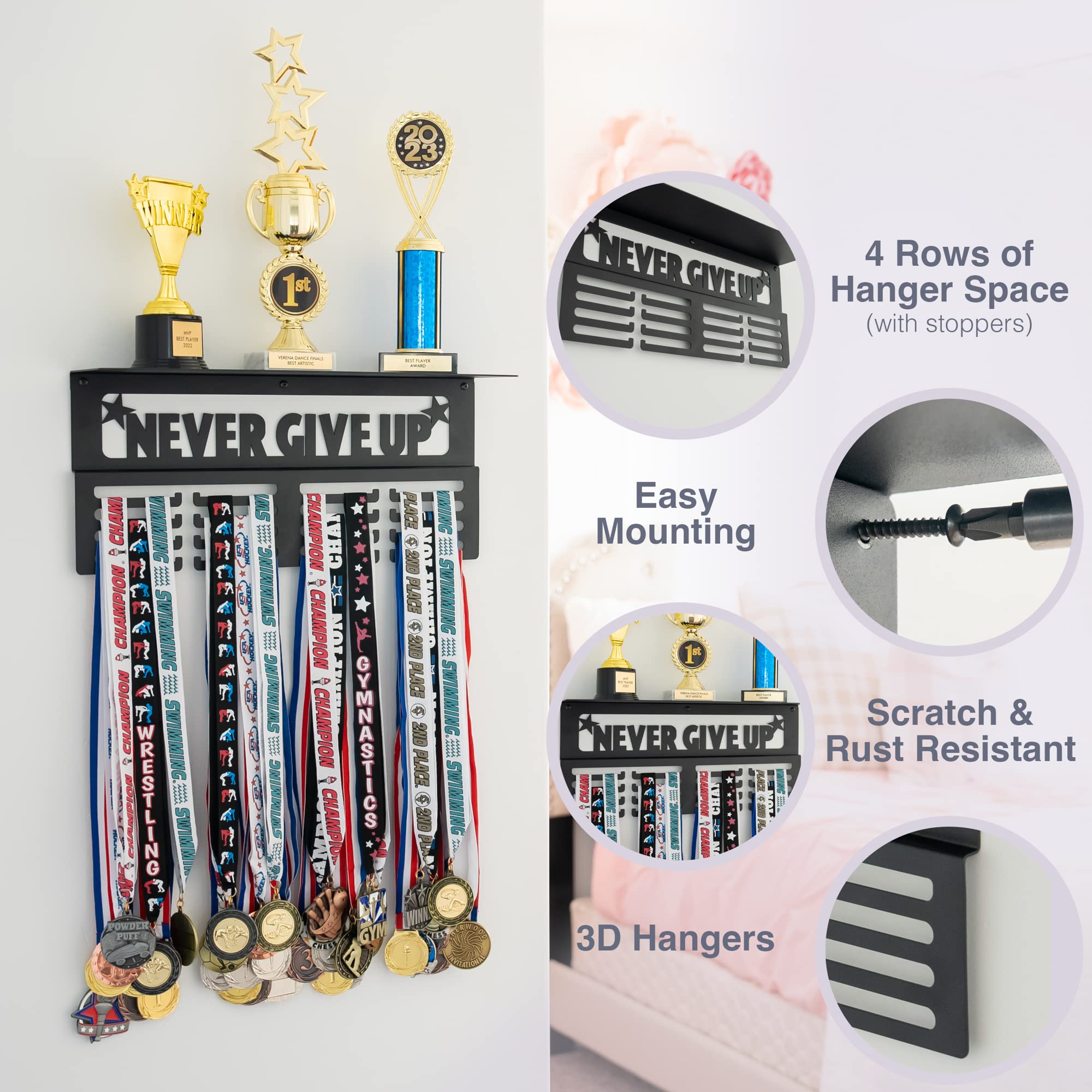Mua Medal Hanger Display with Trophy Shelf - Metal Awards Rack for ...