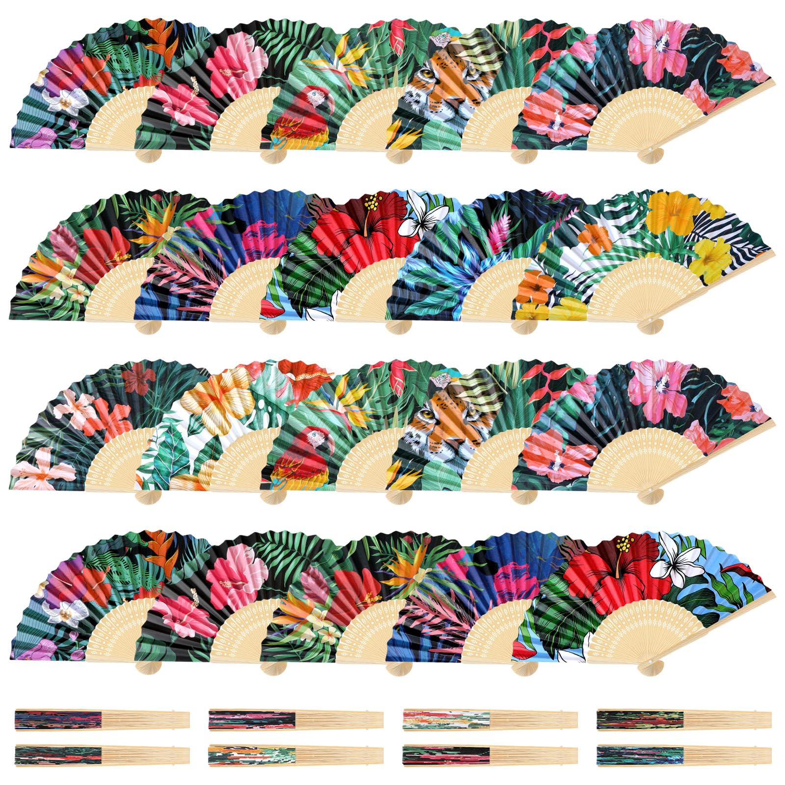 Karenhi 60 Pcs Havana Nights Folding Fans Bulk Hibiscus Tropical ...