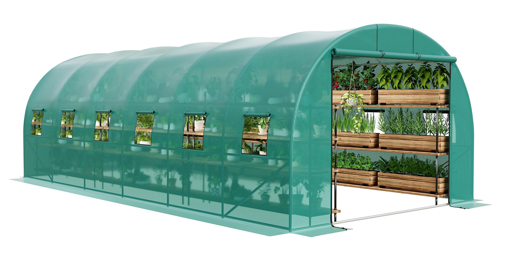 GarveeLife Walk-in Greenhouse 20x10x6.5ft,Galvanized Steel Tunnel ...
