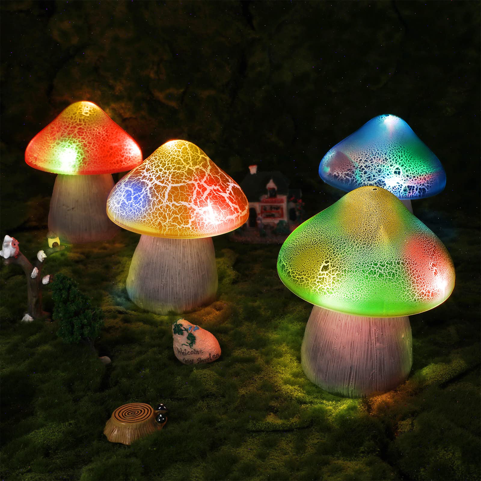 4 Pieces Outdoor Solar Powered Garden Mushroom Lights LED Waterproof ...
