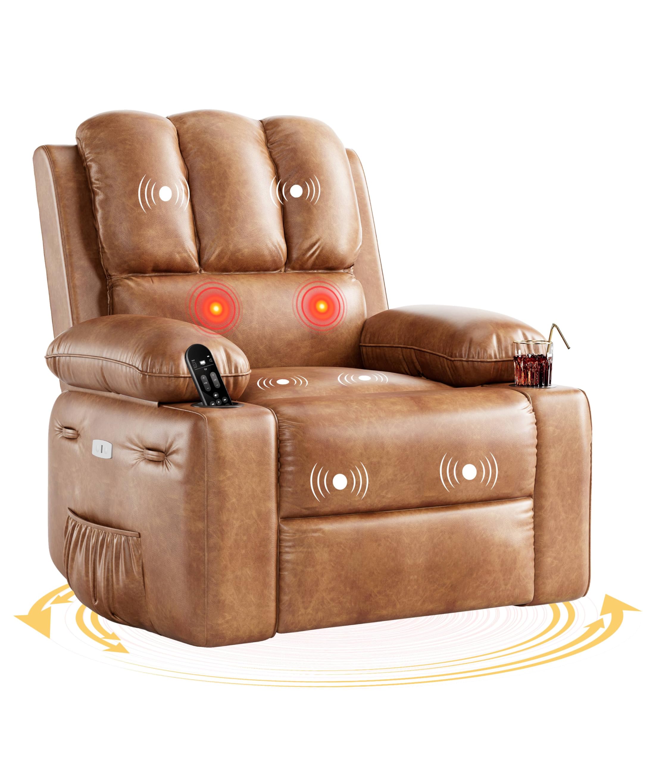 GarveeHome Oversized Wide Power Recliner Chair - 360° Rocker Swivel ...