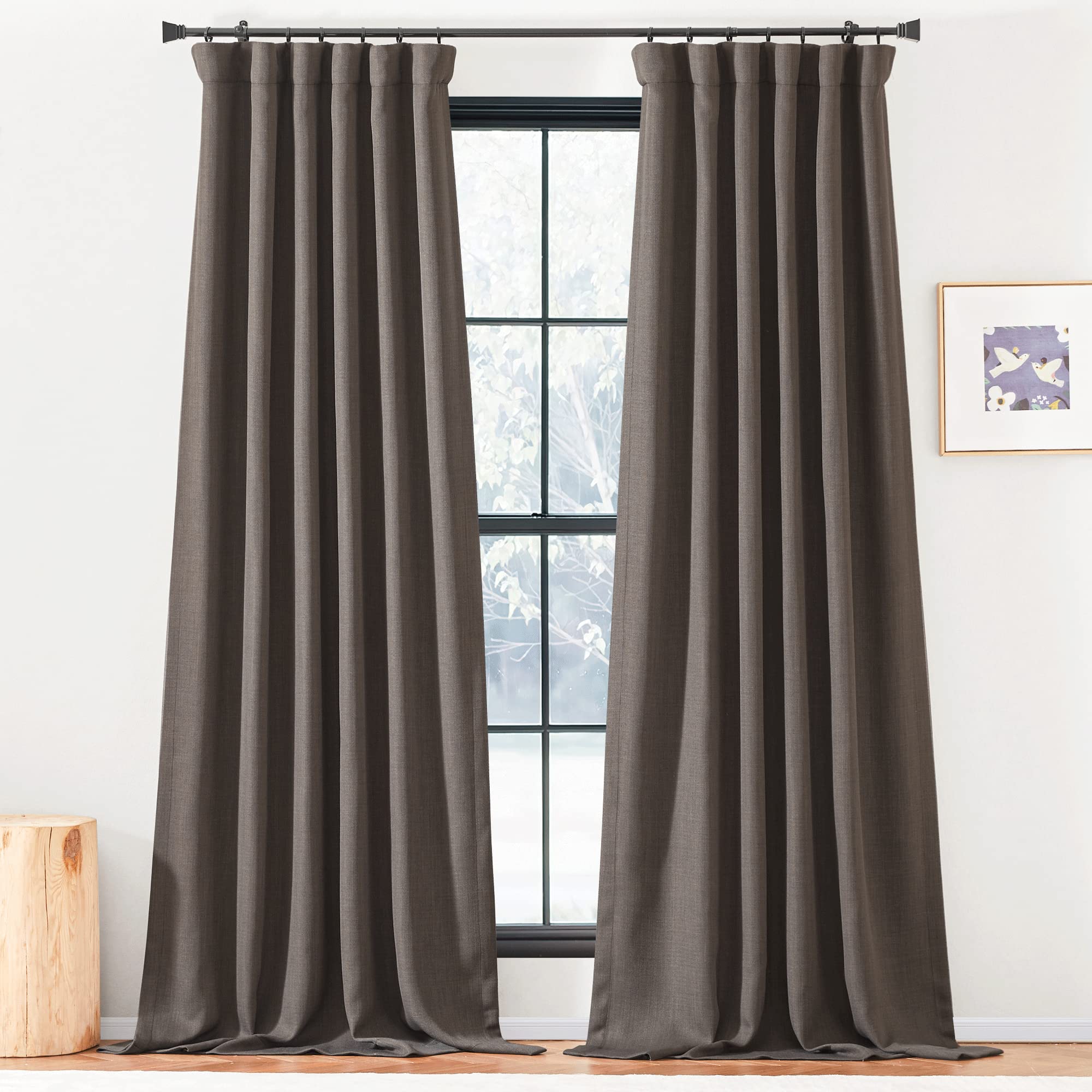 NICETOWN Room Darkening Linen Curtains for Living Room, Pinch Pleated ...