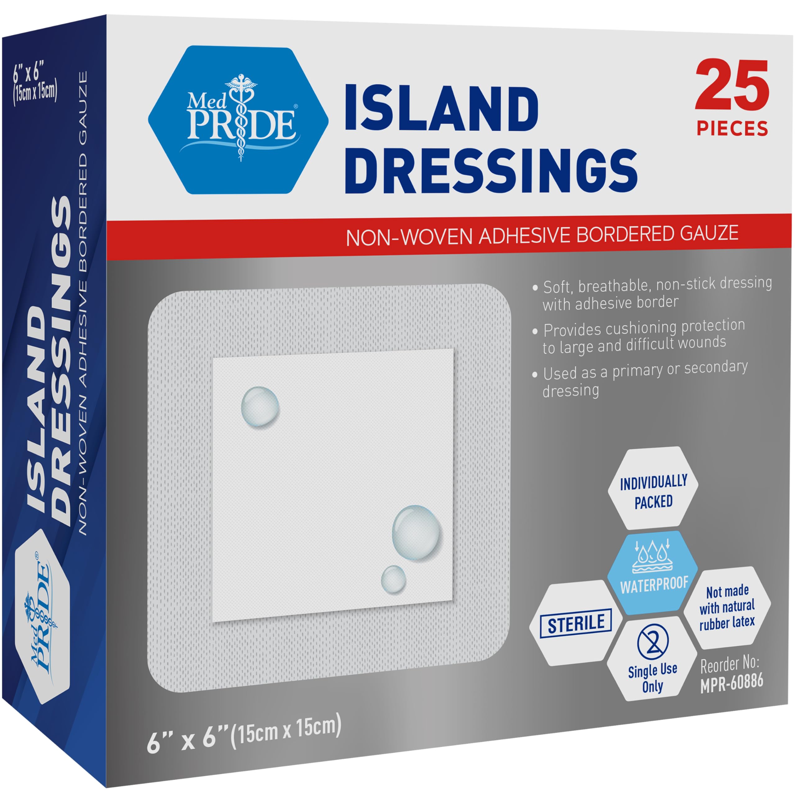 MED PRIDE Sterile Adhesive Gauze Pads 6x6 Island Dressing, 25 ...