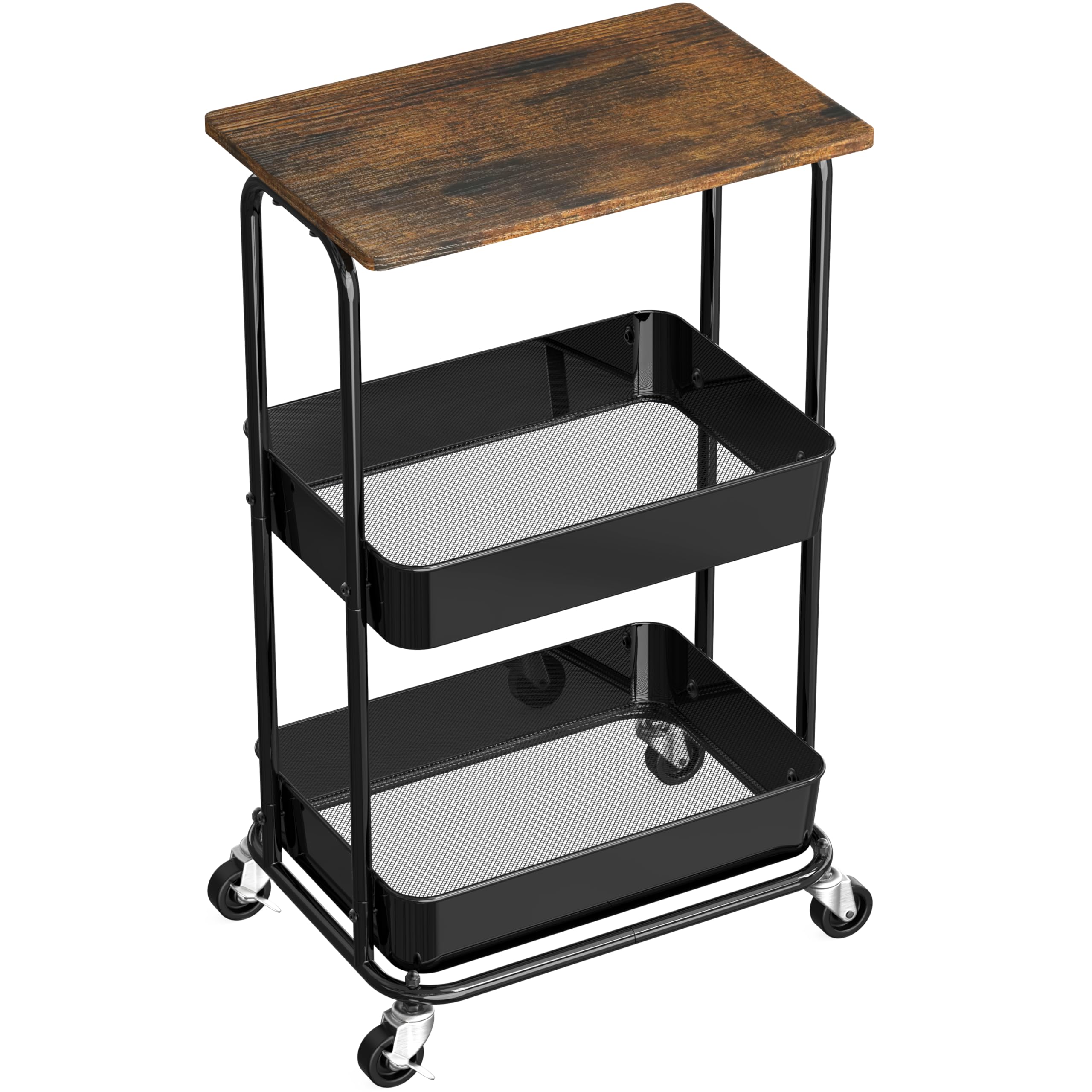 Simple Houseware 2-Tier Rolling Utility Cart with Top Board, Rustic ...